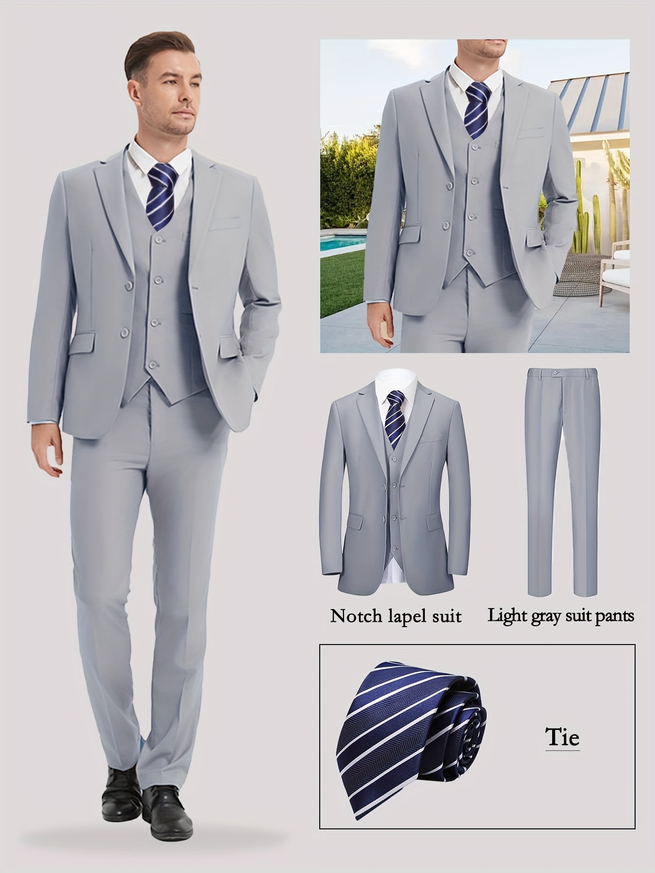 Beauty-Emily Men’s 4-Piece Business Suit Set, Two-Button Blazer, Vest ...
