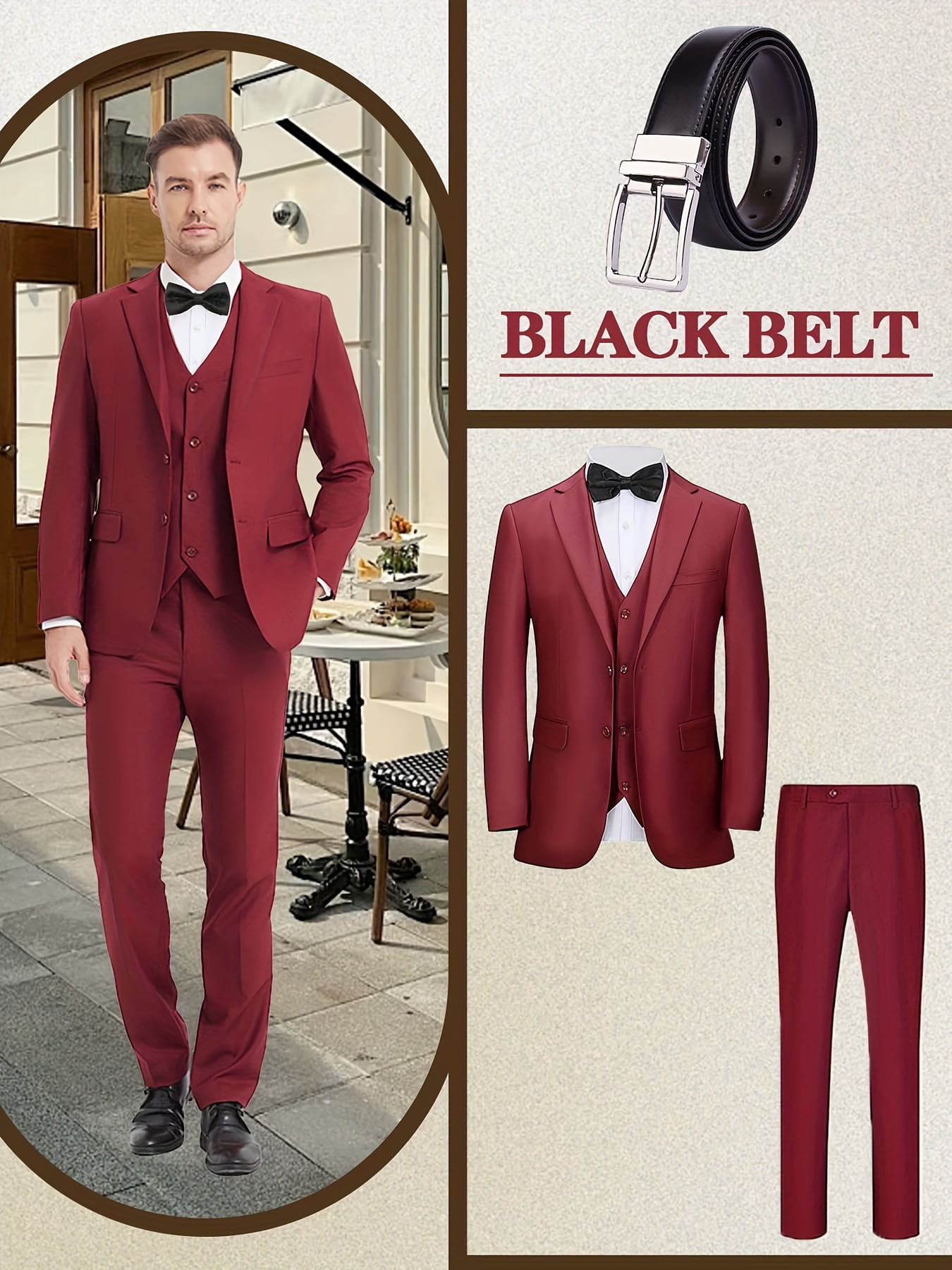 Beauty-Emily Men's 4-Piece Classic Business Suit Set, Blazer, Vest ...