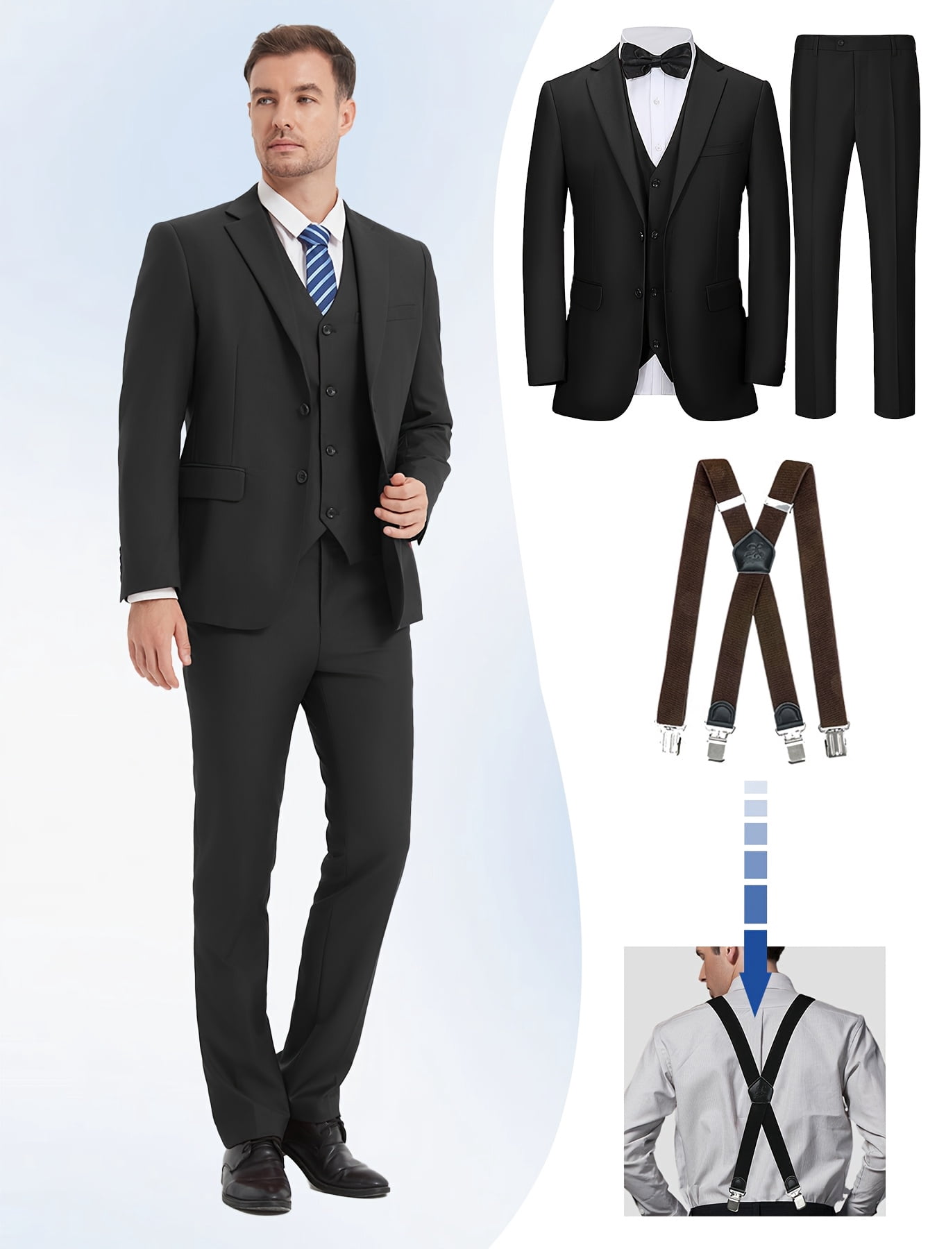 Beauty-Emily Men's 4-Piece Classic Suit Set with Jacket, Vest, Pants ...
