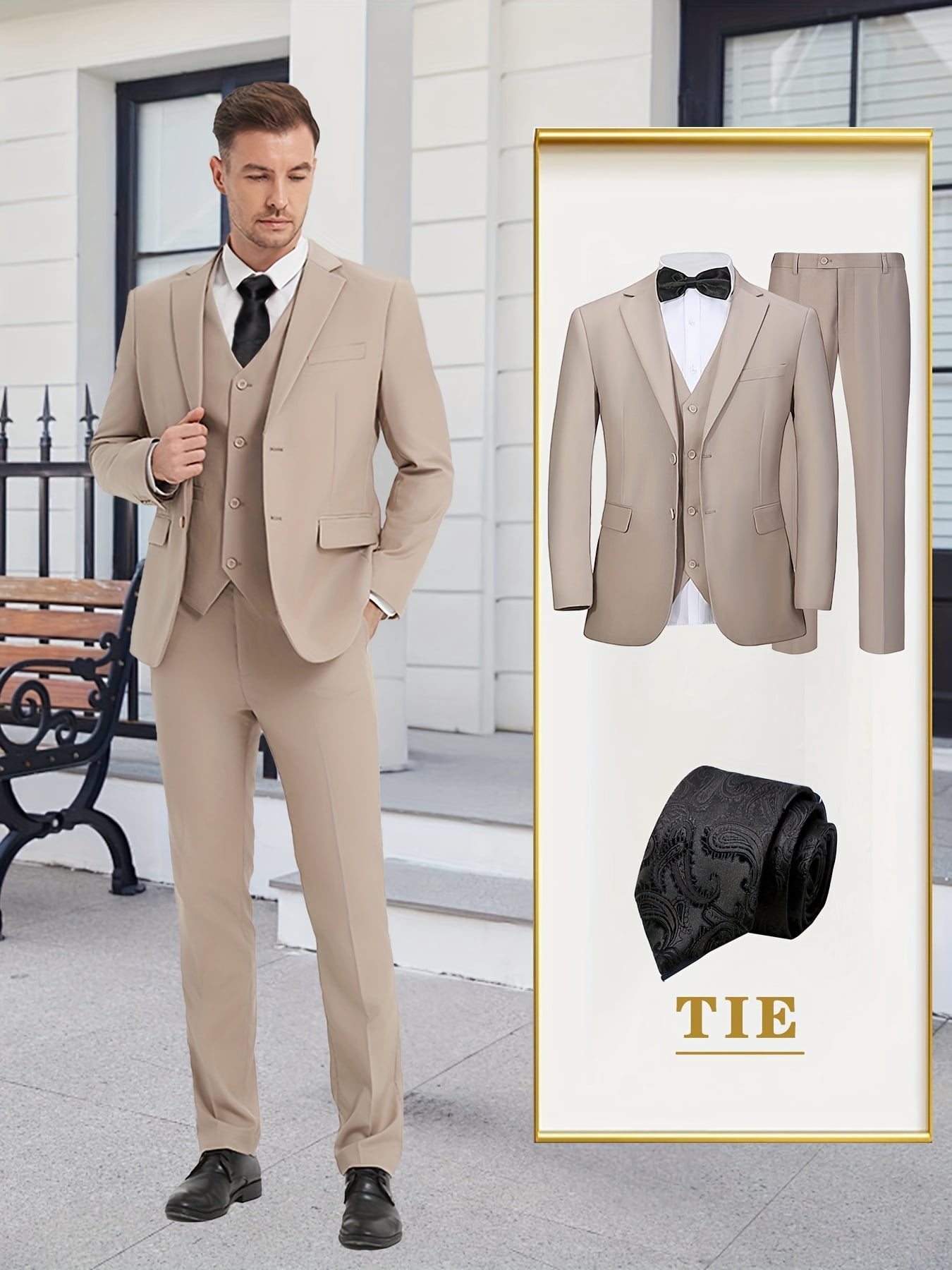Beauty-Emily Men's 4-Piece Suit Set with Jacket, Vest, Pants & Black ...