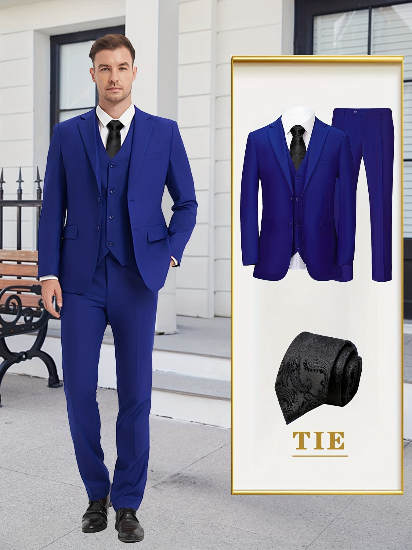 Beauty-Emily Men's 4-Piece Suit Set with Jacket, Vest, Pants & Black ...