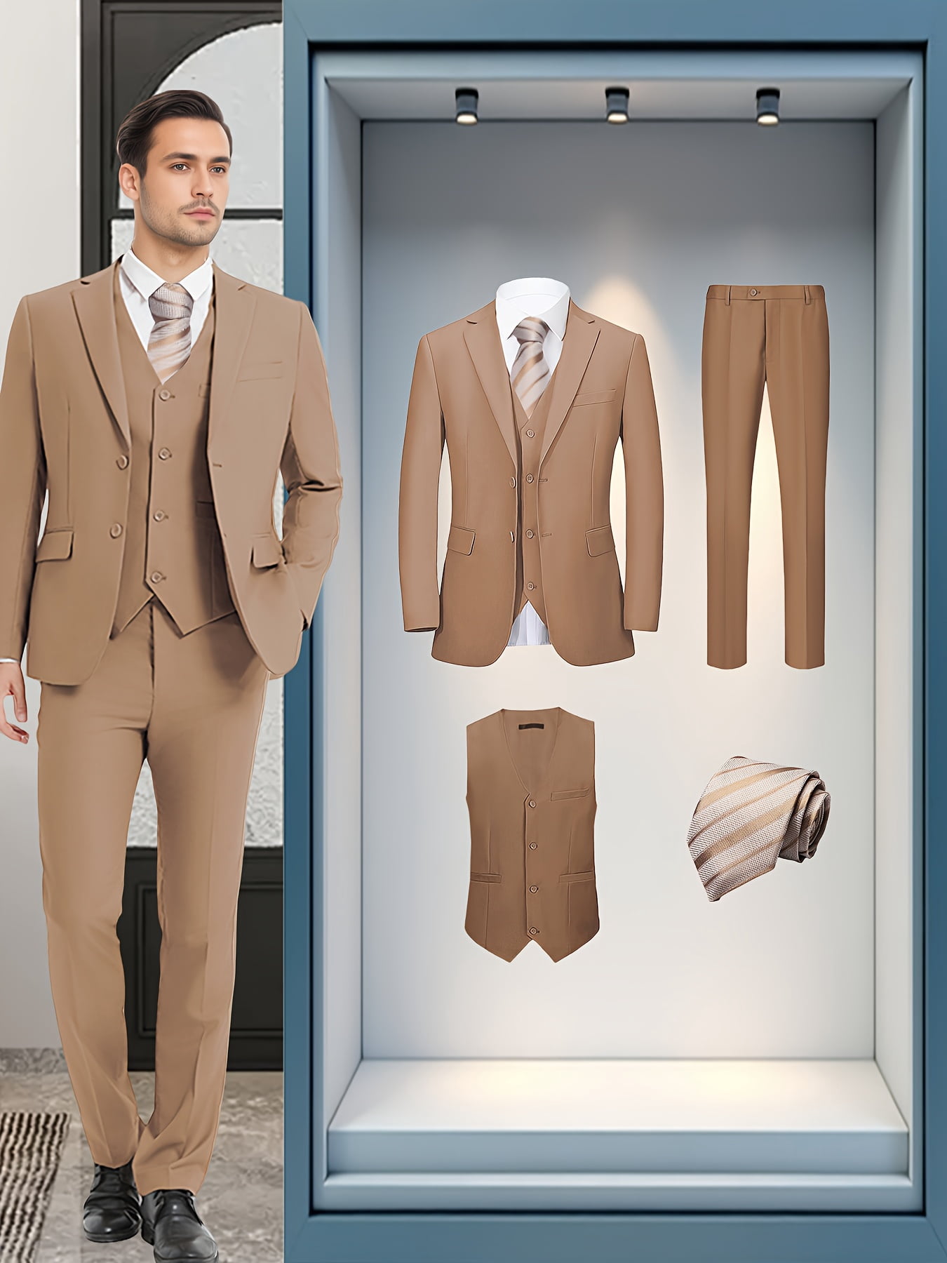 Beauty-Emily Men's 4-Piece Tuxedo Suit with Jacket, Vest, Pants & Tie ...