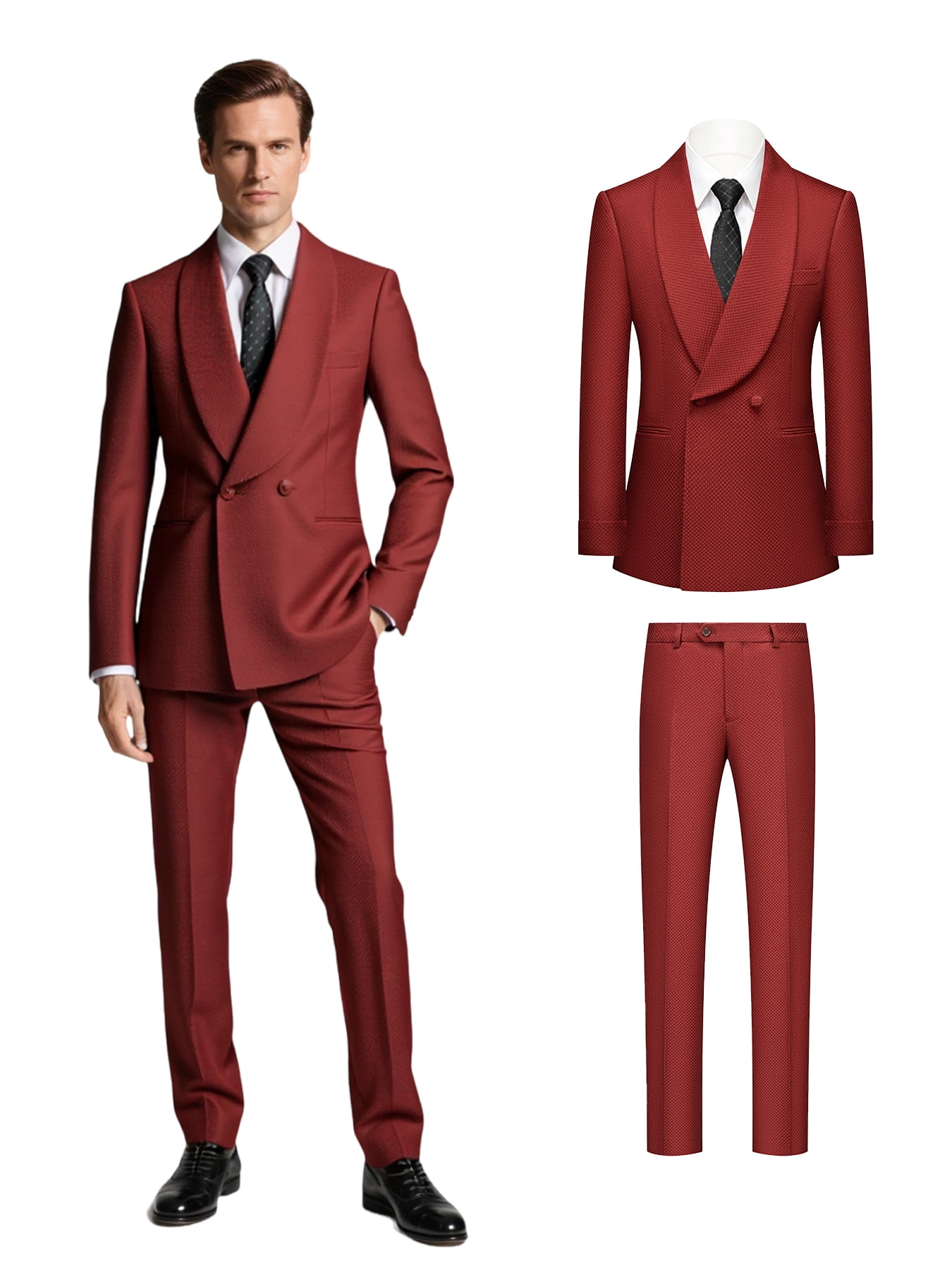 Beauty-Emily Men’s Classic 2-Piece Business Suit Set, Slim Fit Waffle ...