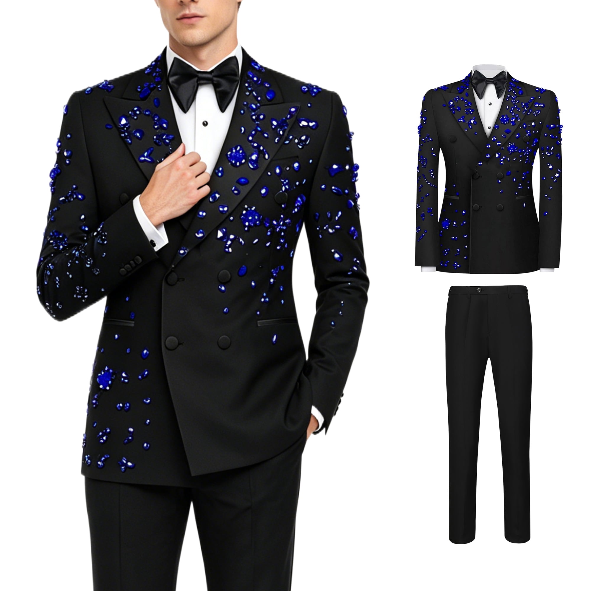 Beauty-Emily Men's Double Breasted Suit Set, Gold Foil Metallic Print ...