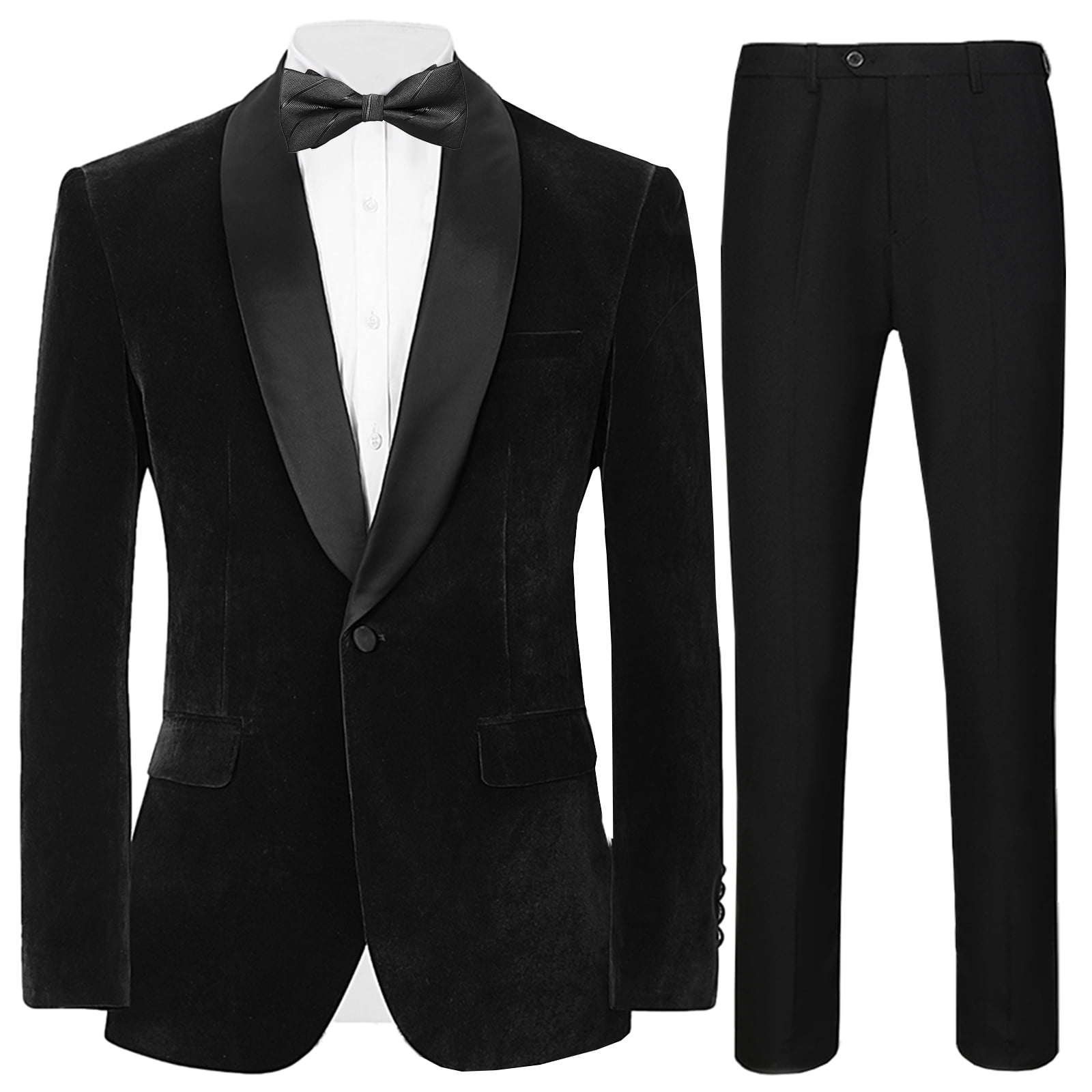 Beauty Emily Men's Suit Set Velvet Jacket and Pants Wedding Party Best ...