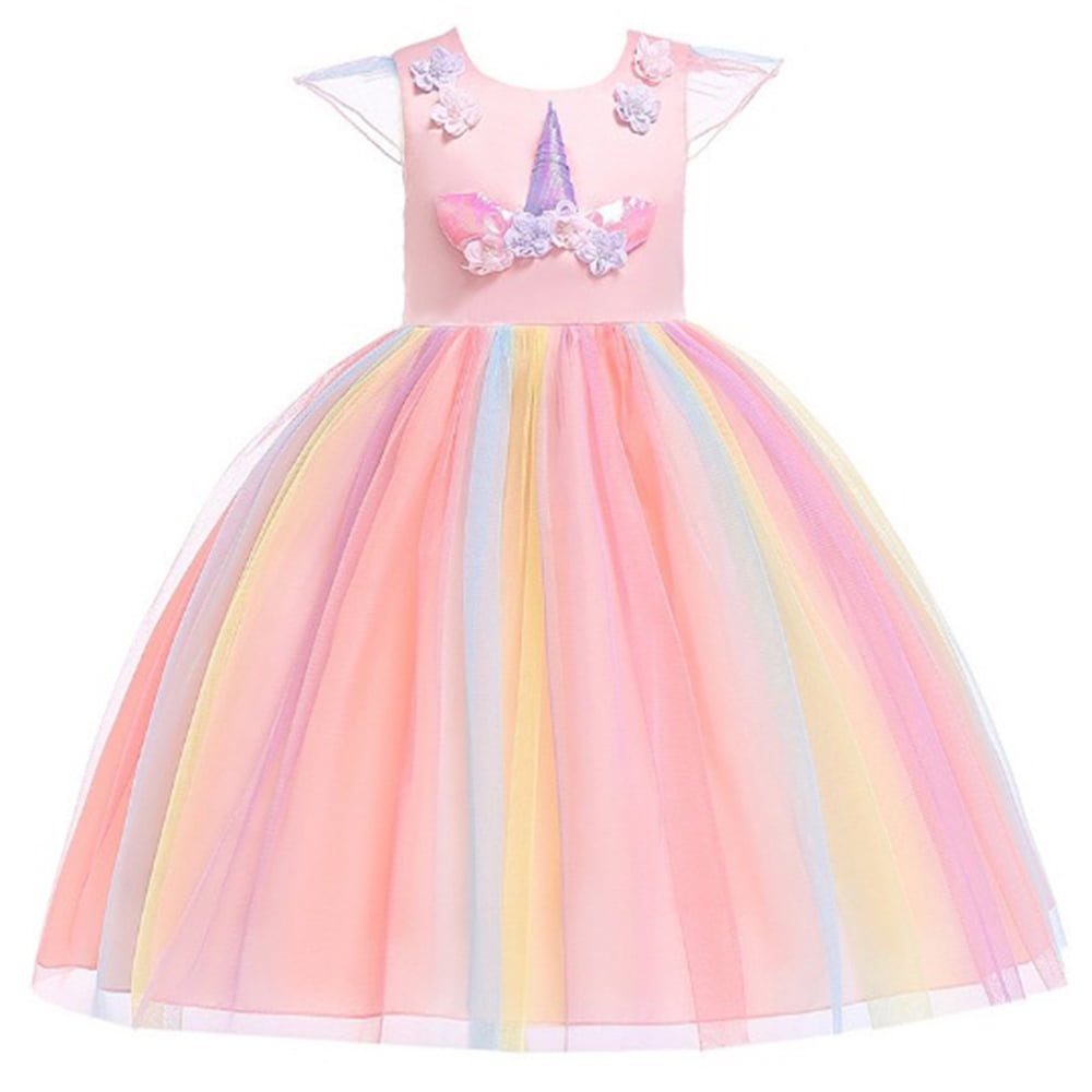 Beauty Emily Unicorn Dress for Princess Girls Long Colorful Tulle ...