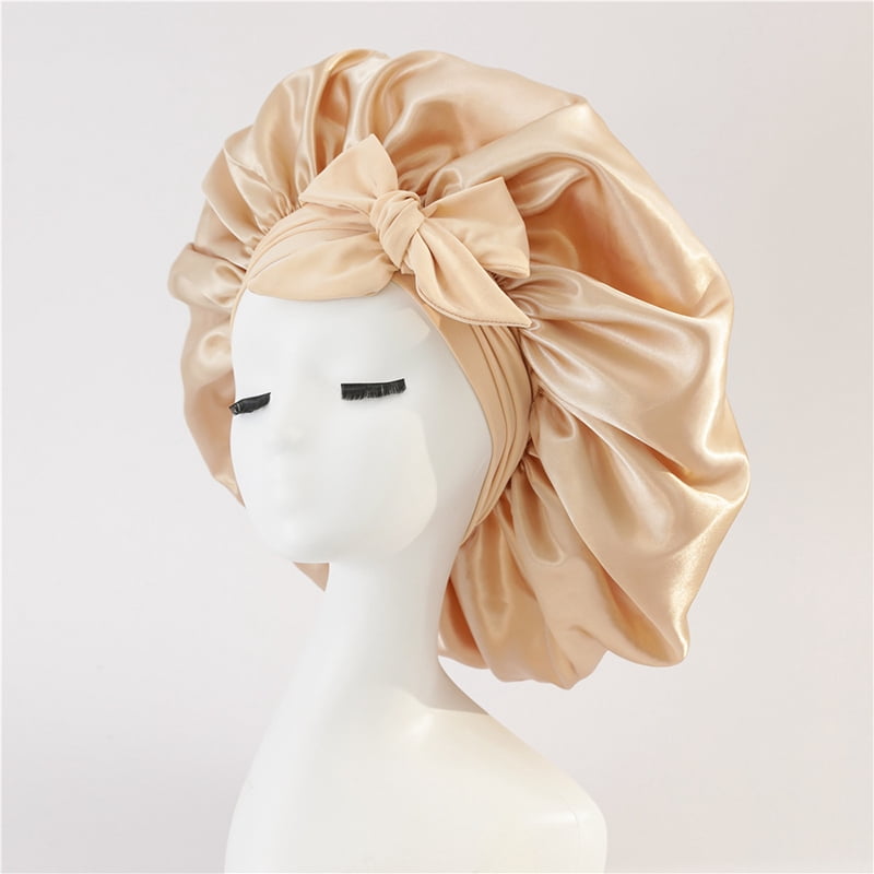 Beauty Hair Care Wide Brimmed Hat Ribbon Design Satin Sleeping Hat Hair ...