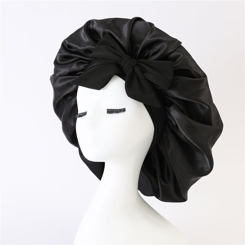 Beauty Hair Care Wide Brimmed Hat Ribbon Design Satin Sleeping Hat Hair ...