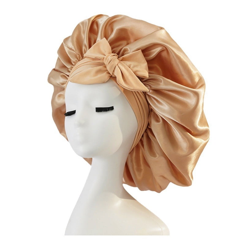 Beauty Hair Care Wide Brimmed Hat Ribbon Design Satin Sleeping Hat Hair ...