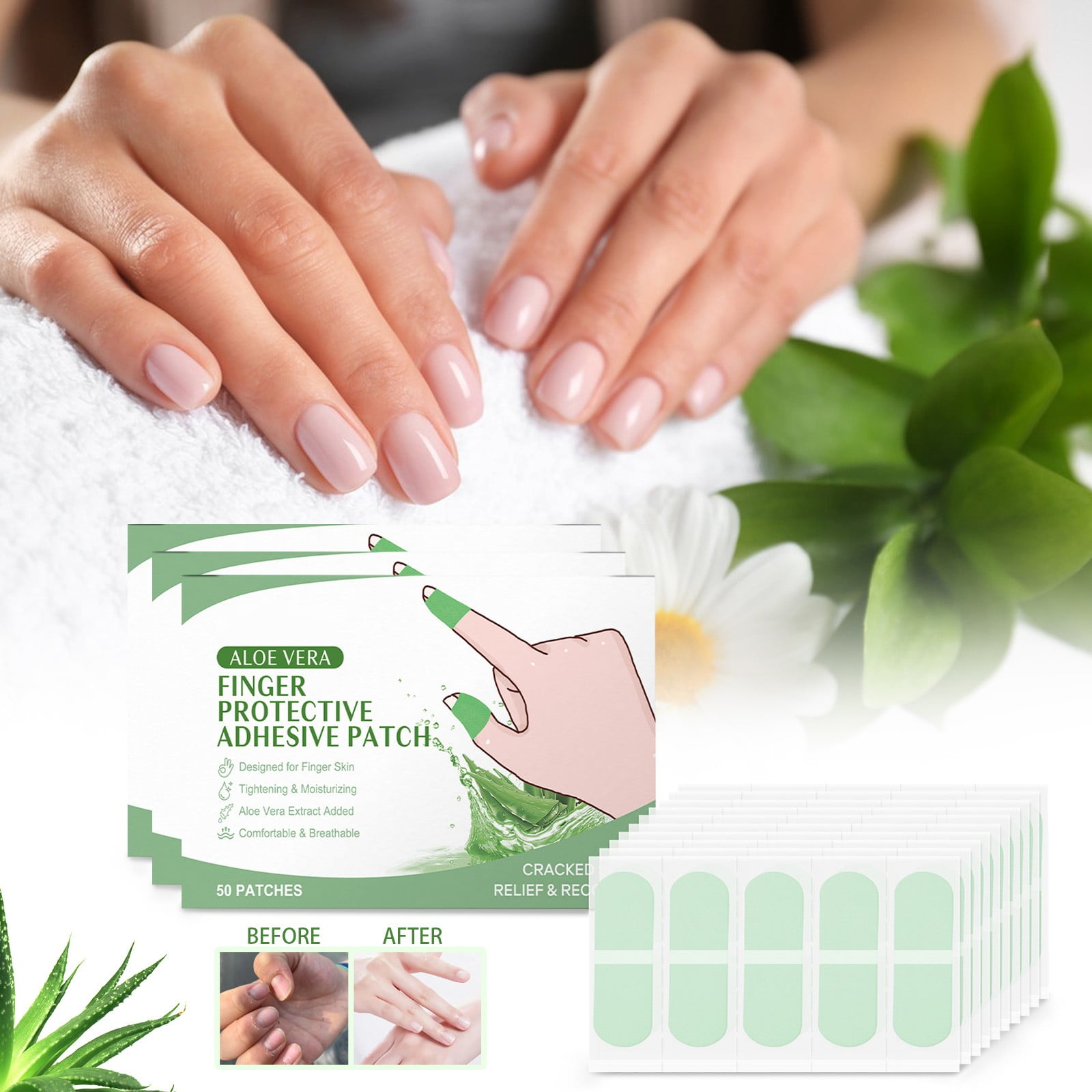 Makeup 50 Aloe Cleft Hand Patches, Moisturizing Hand Bandages For Dry ...