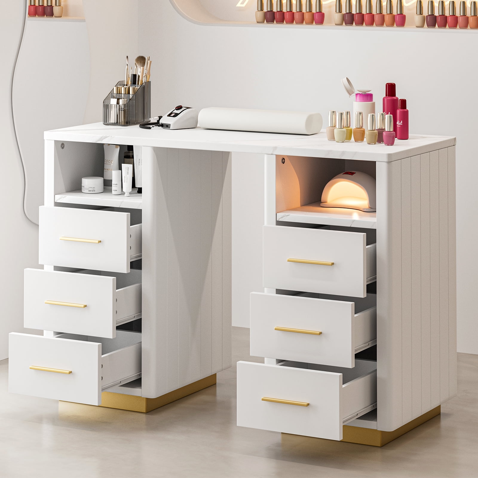 Beauty Manicure Table with Storage Drawers, Nail Desk for Nail Tech ...