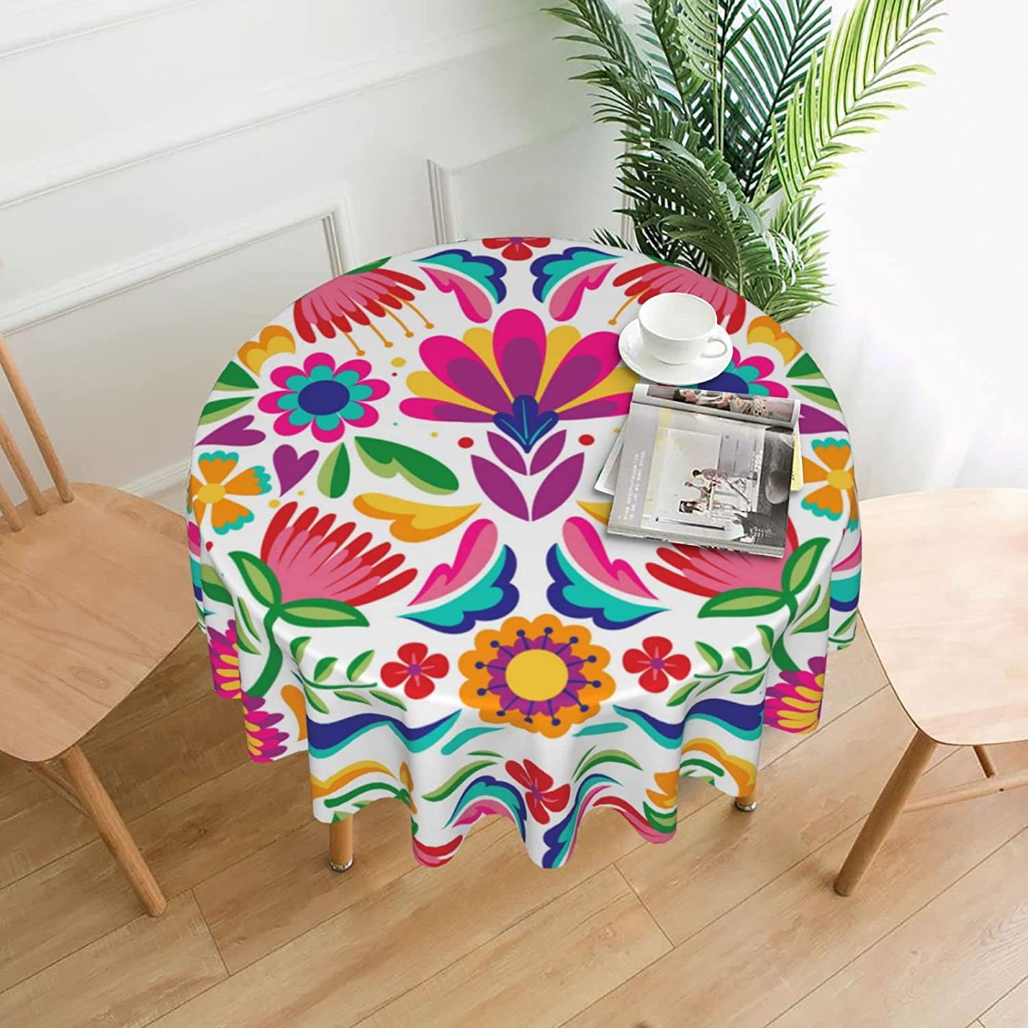 Beauty Mexican Floral Tablecloth Round 60 Inch, Washable Polyester ...