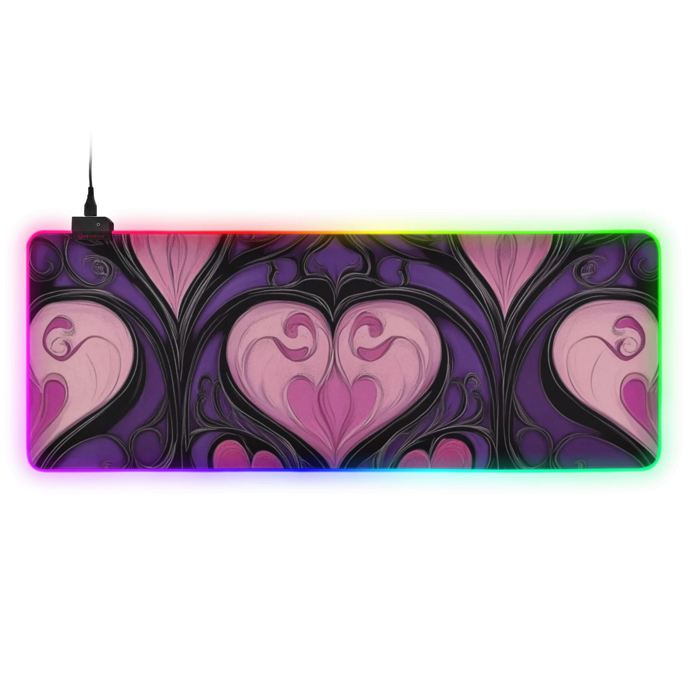 Beauty Pink Heart RGB Gaming Mouse Pad Large Keyboard Mat Rubber Base ...
