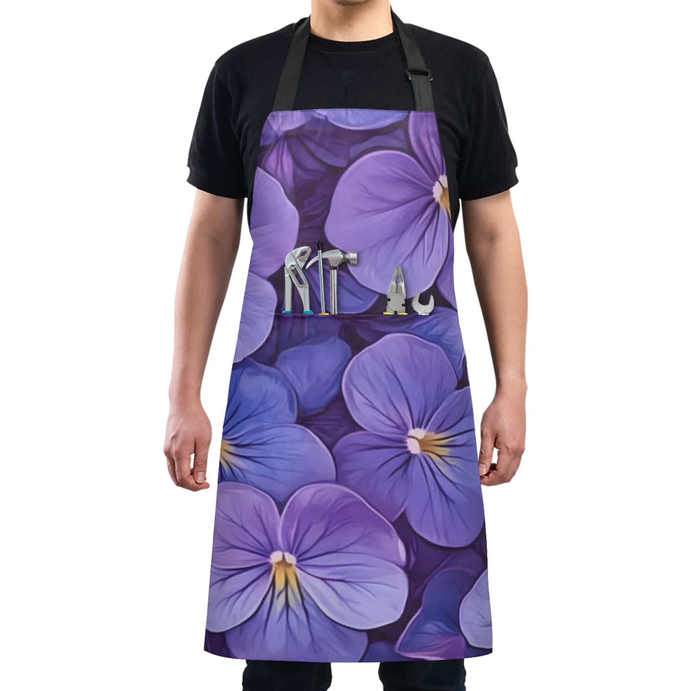 Beauty Purple Flowers Chef Kitchen Apron with Pockets for Women ...