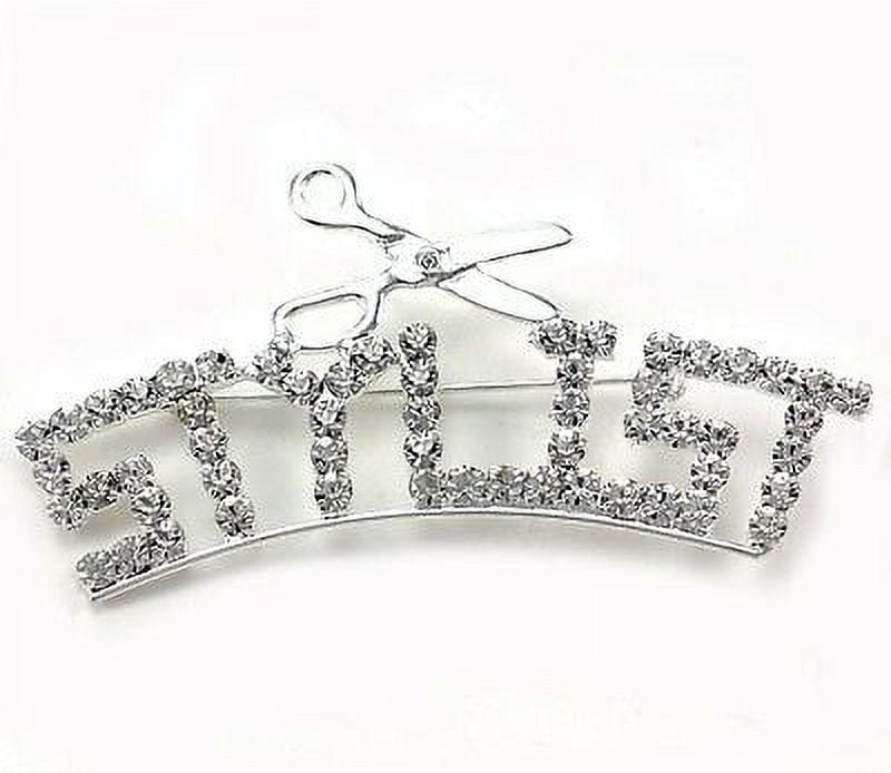 Beauty Salon Hair Designer Stylist Word Letters Scissors Brooch Pin ...