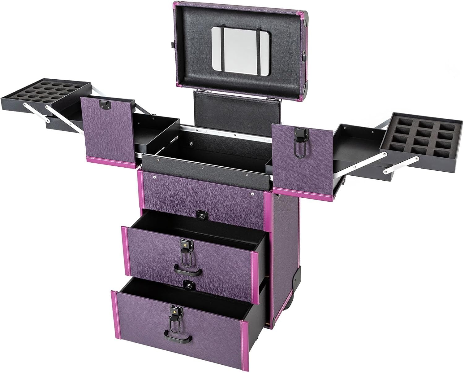 Beauty Salon Luggage, Purple Makeup Train Case on Wheels, Lockable ...
