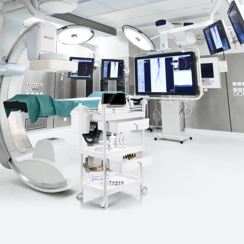 Beauty Salon Rolling Trolley with Dirt Buckets & Drawers, 3-Tier ...