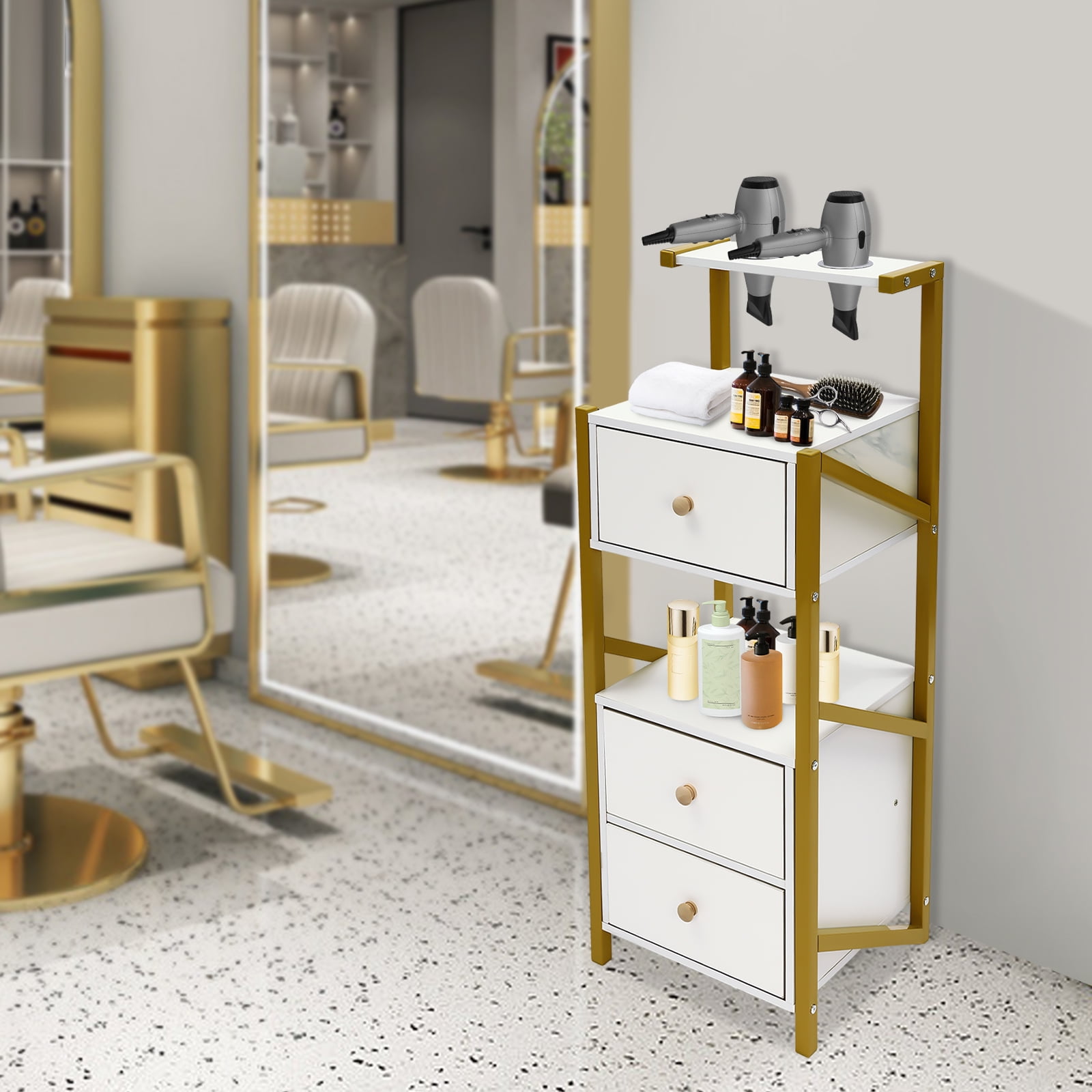 Beauty Salon Station Compartment Box Barber Shop with 3 Drawers White ...