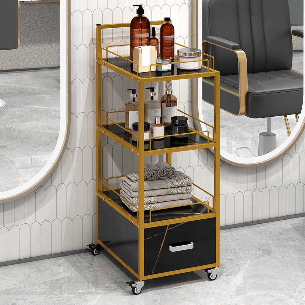 Beauty Salon Storage Trolley Cart With Lockable Rolling Wheels Metal ...
