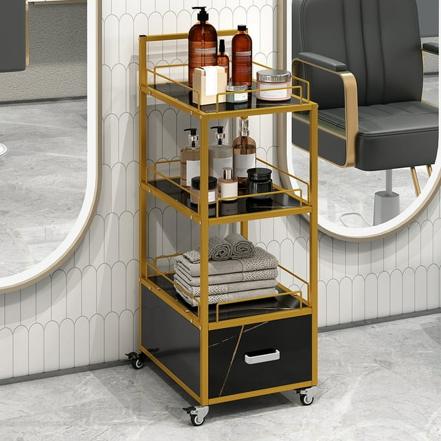 Beauty Salon Storage Trolley Cart With Lockable Rolling Wheels Metal ...