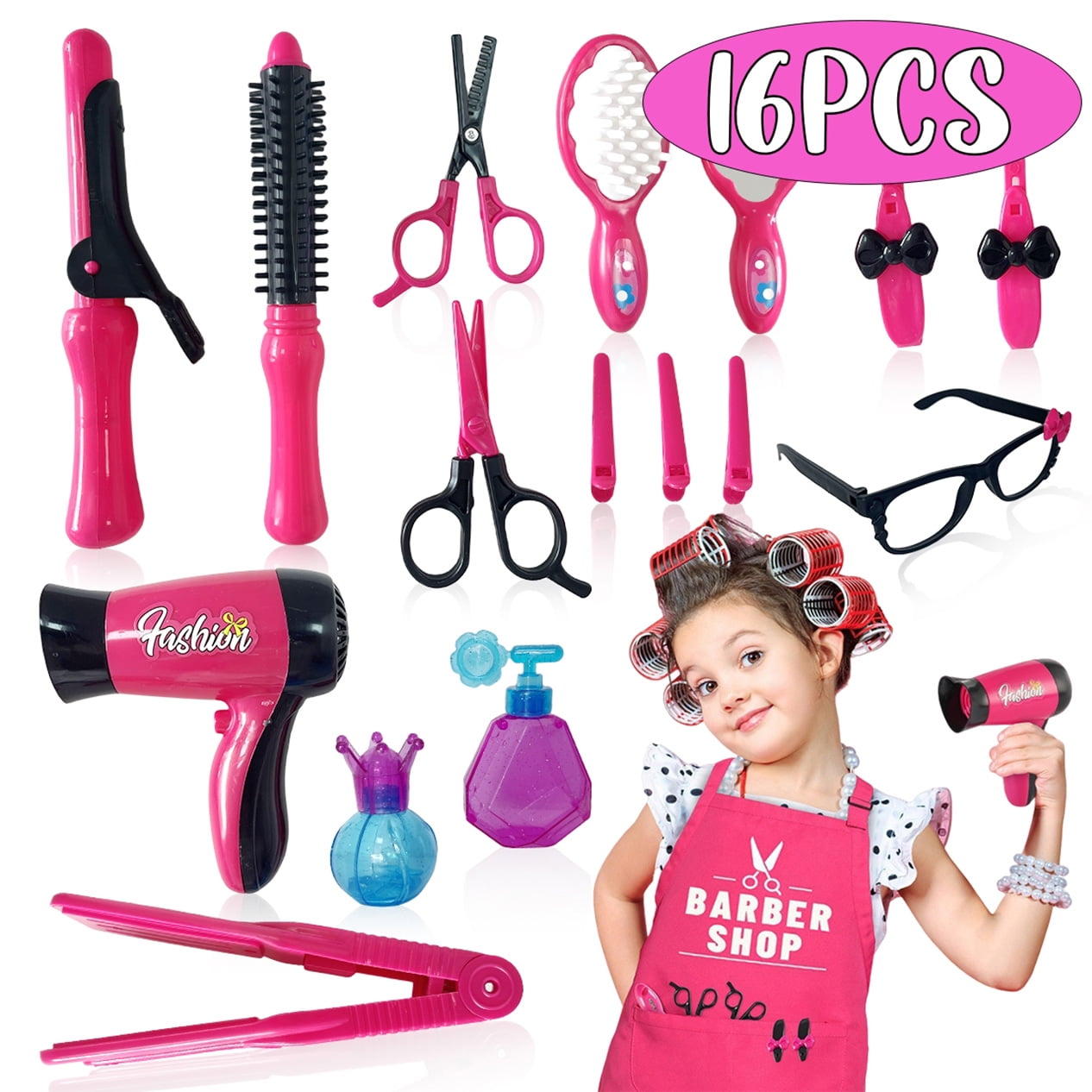 Beauty Salon Toy for Girls Pretend Makeup Play Toy Kit with Barber ...
