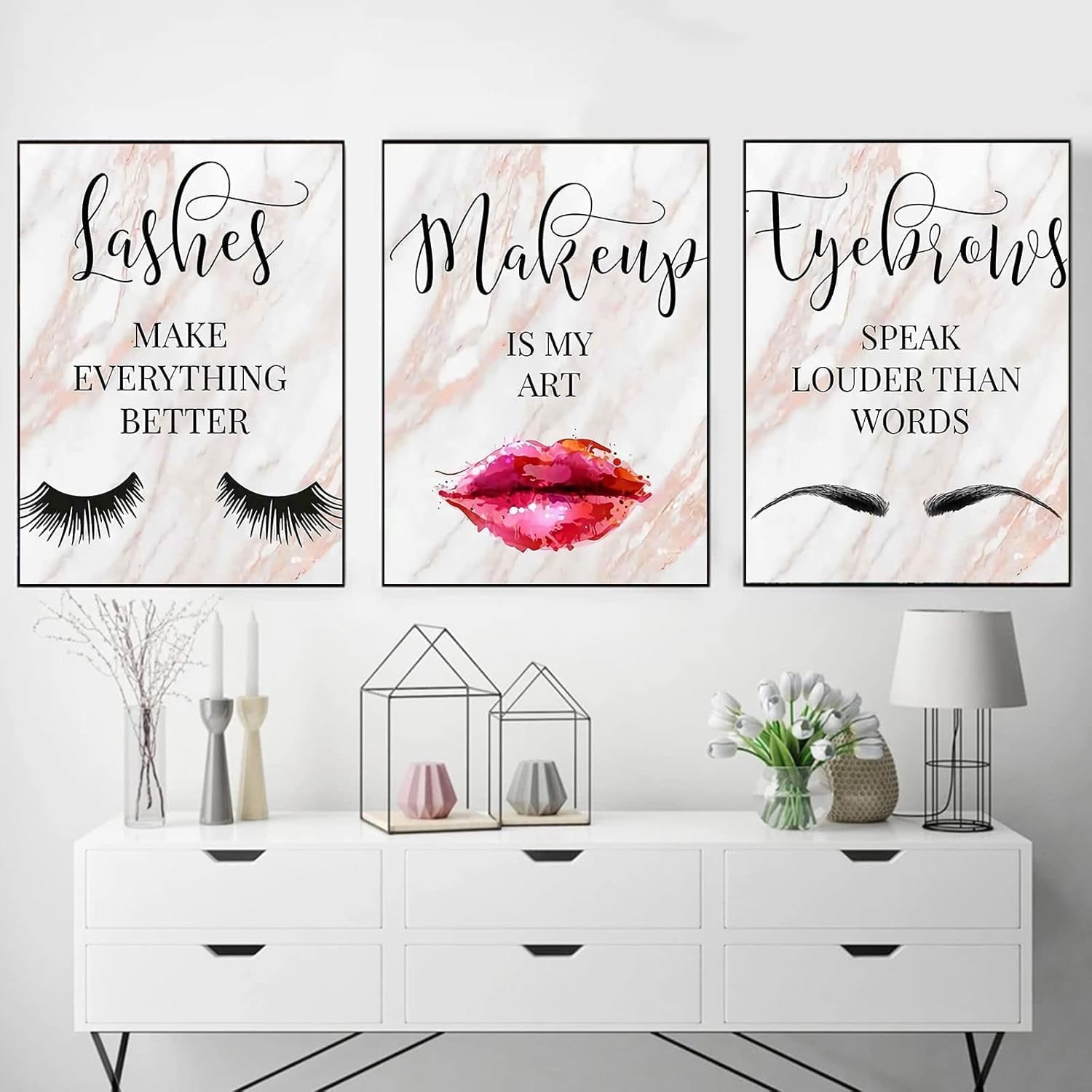 Beauty Salon Wall Art Decor, Modern Canvas Wall Art Eyelashes Eyebrow ...