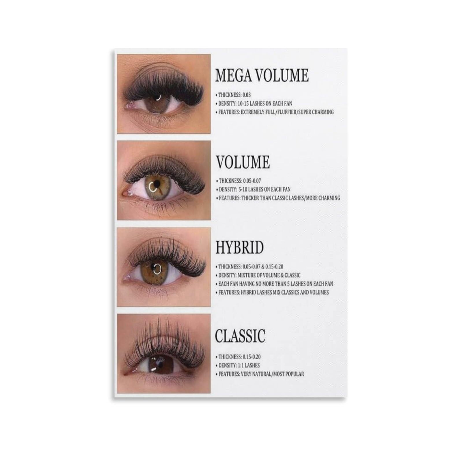 Beauty Wall Art Poster Types of Eyelash Extensions Lash Canvas Wall Art ...