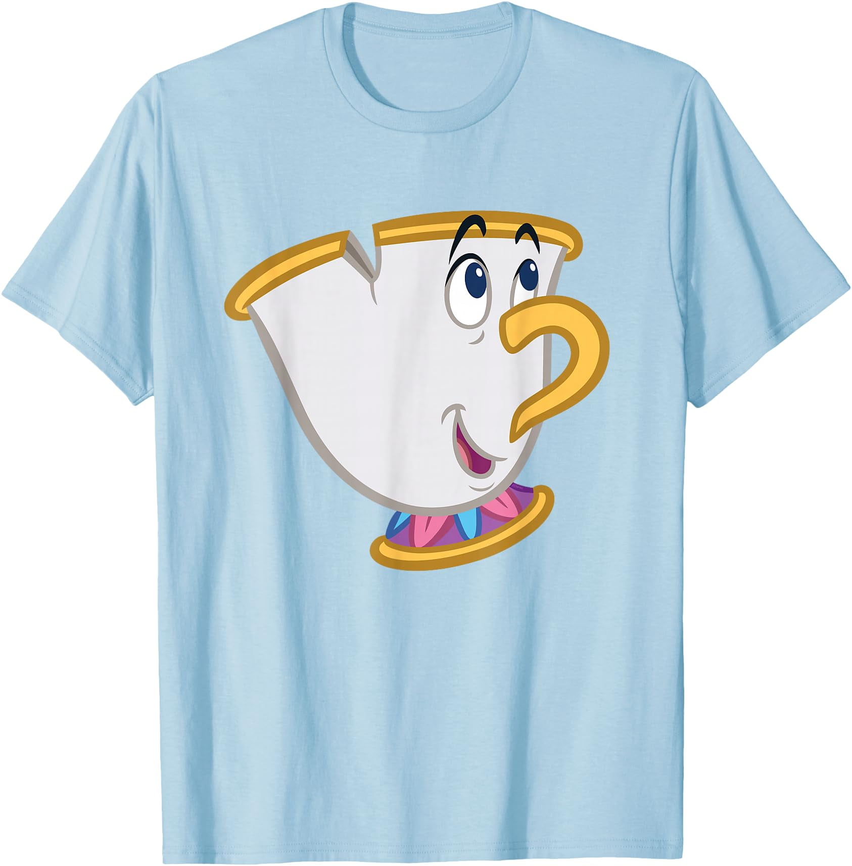 Beauty and the Beast Chip Big Face DTG Print Unisex T-Shirt,Light Blue ...