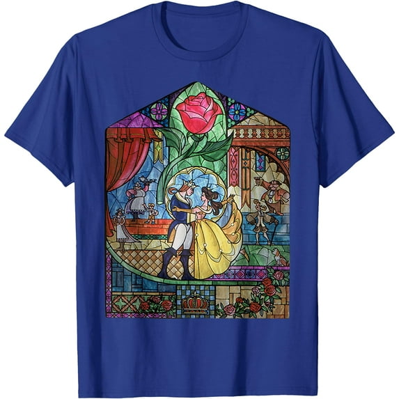 Beauty and the Beast Enchanted Stained Glass Window DTG Print Unisex T ...