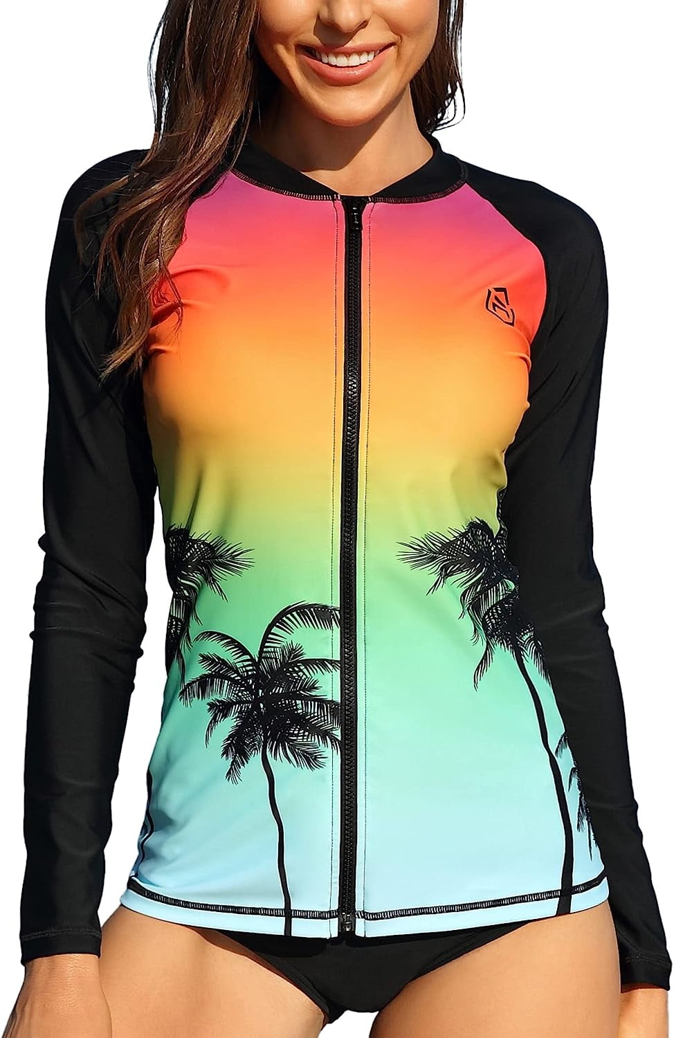 BeautyIn Rash Guard Shirt for Women Plus Size Zip Front Long Sleeve Sun ...