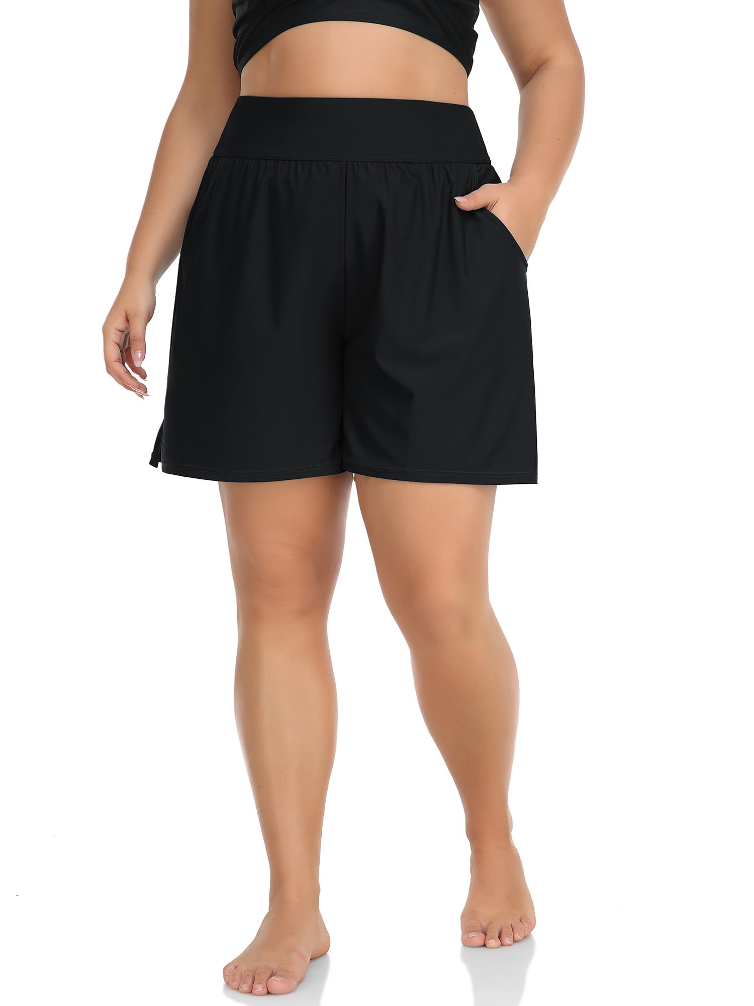 BeautyIn Women's Plus-size Swim Shorts High-waisted Beach Pants Split ...