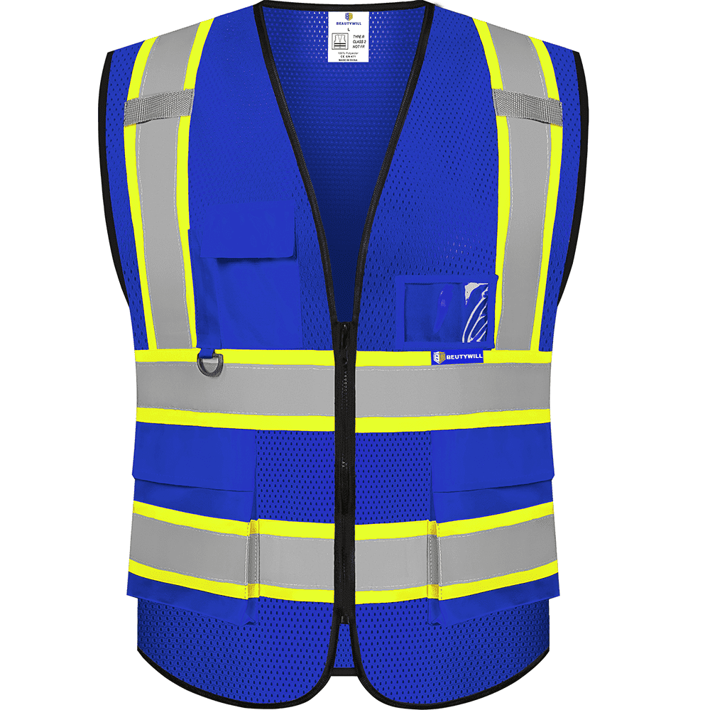 BeautyWill Class 2 High Visibility Safety Vest, 5 Pockets Reflective ...