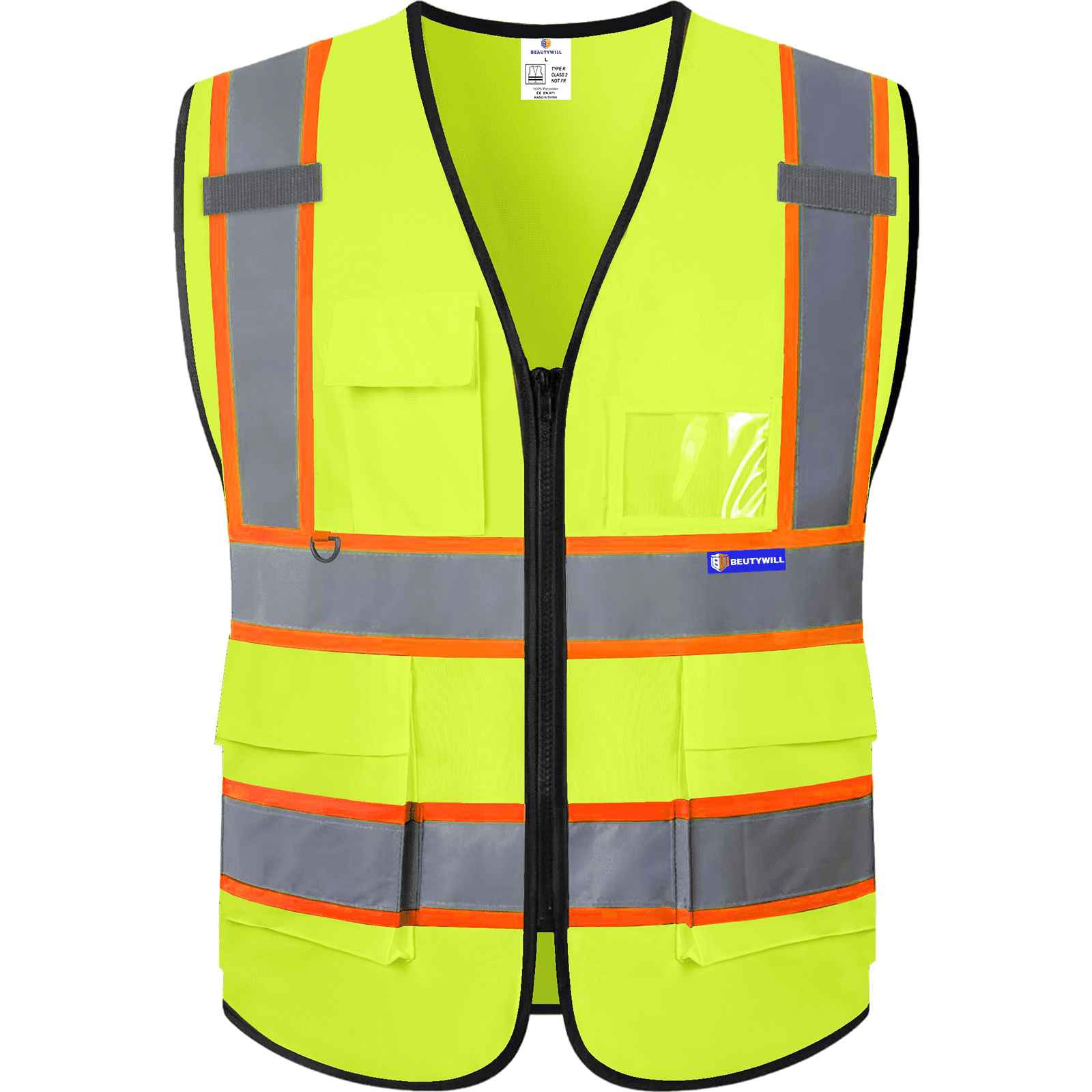 BeautyWill Class 2 High Visibility Safety Vest, 5 Pockets Reflective ...