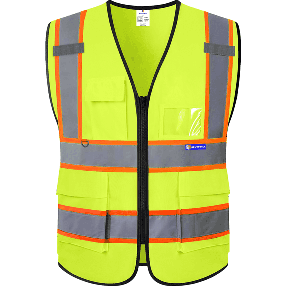 BeautyWill Class 2 High Visibility Safety Vest, 5 Pockets Reflective ...