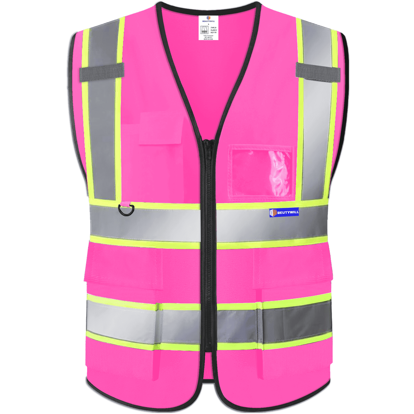 BeautyWill Class 2 High Visibility Safety Vest, 5 Pockets Reflective ...
