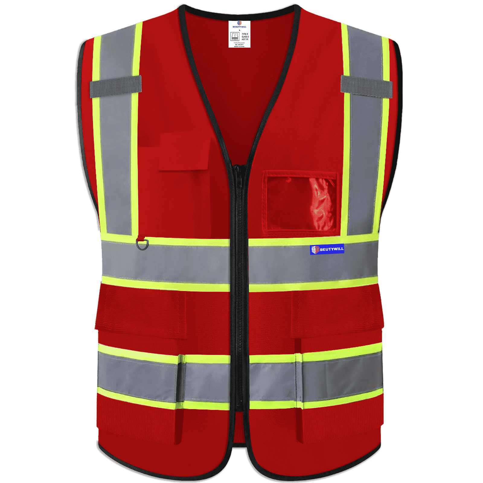 BeautyWill Class 2 High Visibility Safety Vest, 5 Pockets Reflective ...