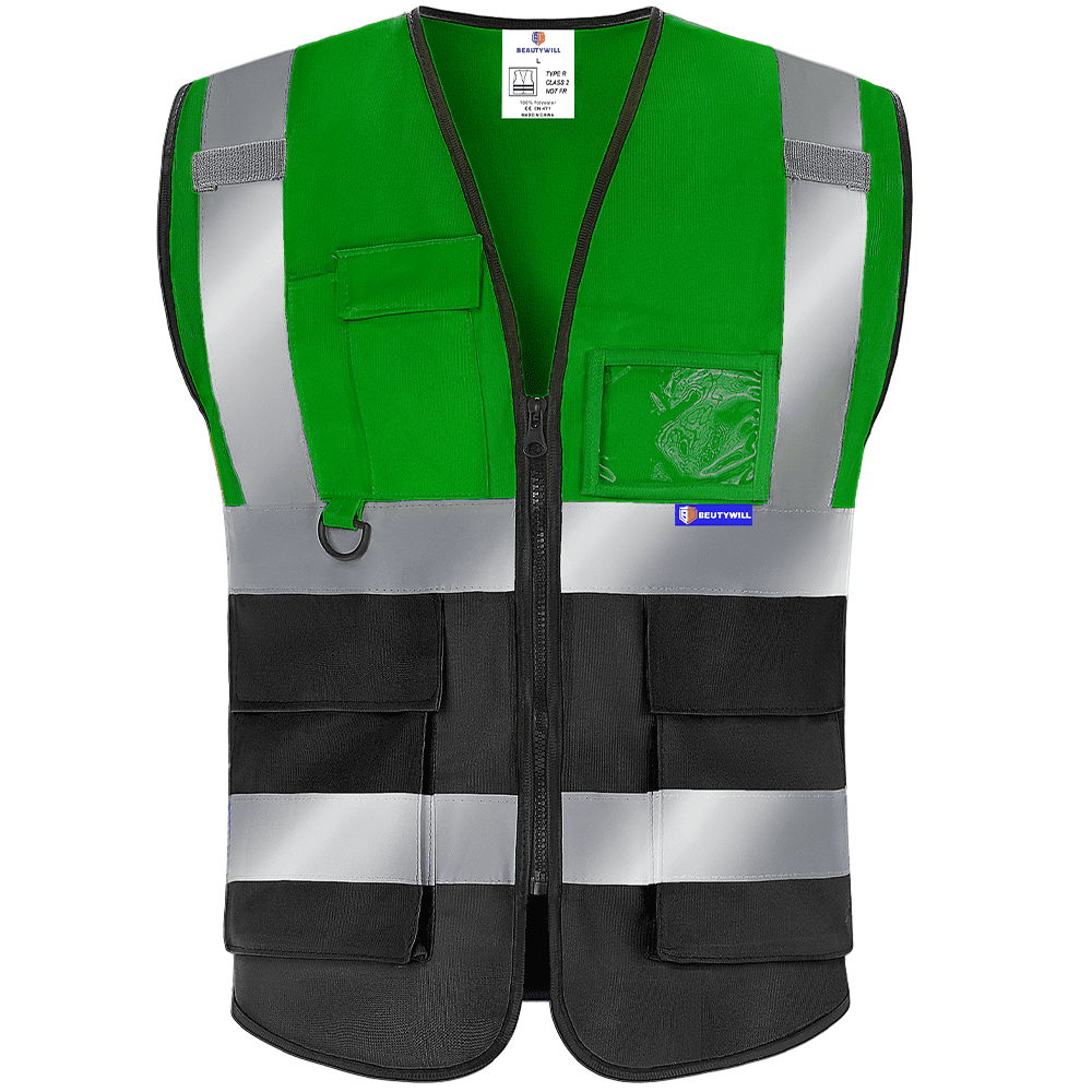 BeautyWill Class 2 High Visibility Safety Vest, 5 Pockets Reflective ...