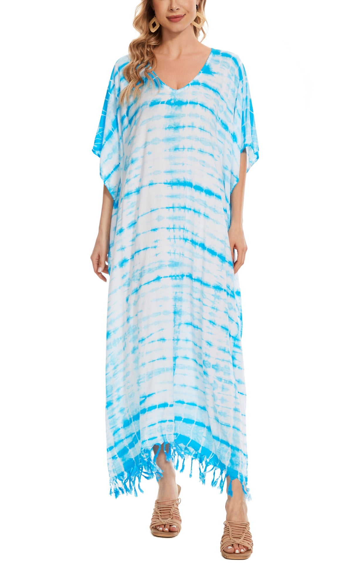 Beautybatik Blue Women Hippie Tie Dye Caftan Kaftan Loungewear Maxi ...