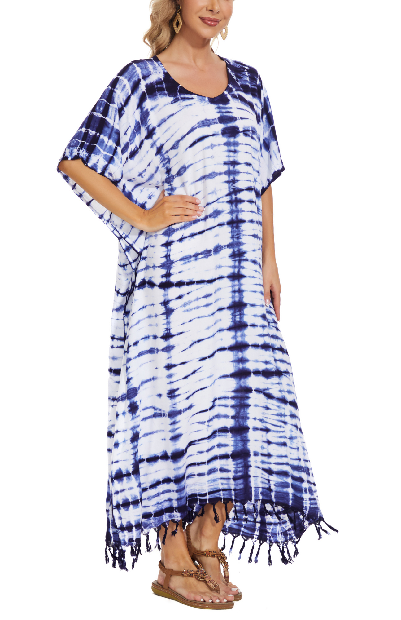 Beautybatik Dark blue Women Hippie Tie Dye Caftan Kaftan Loungewear ...