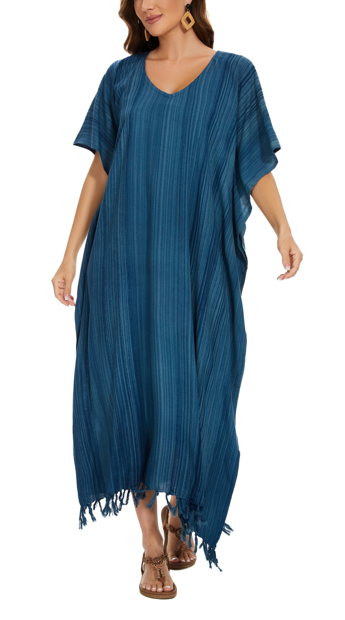 Beautybatik Dark blue Women Stripe Caftan Kaftan Loungewear Maxi Plus ...