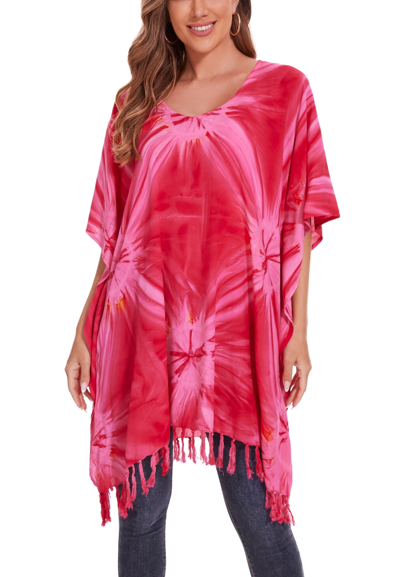 Beautybatik Fuchsia Women Boho Hippie Tie Dye Plus Size Tunic Blouse ...