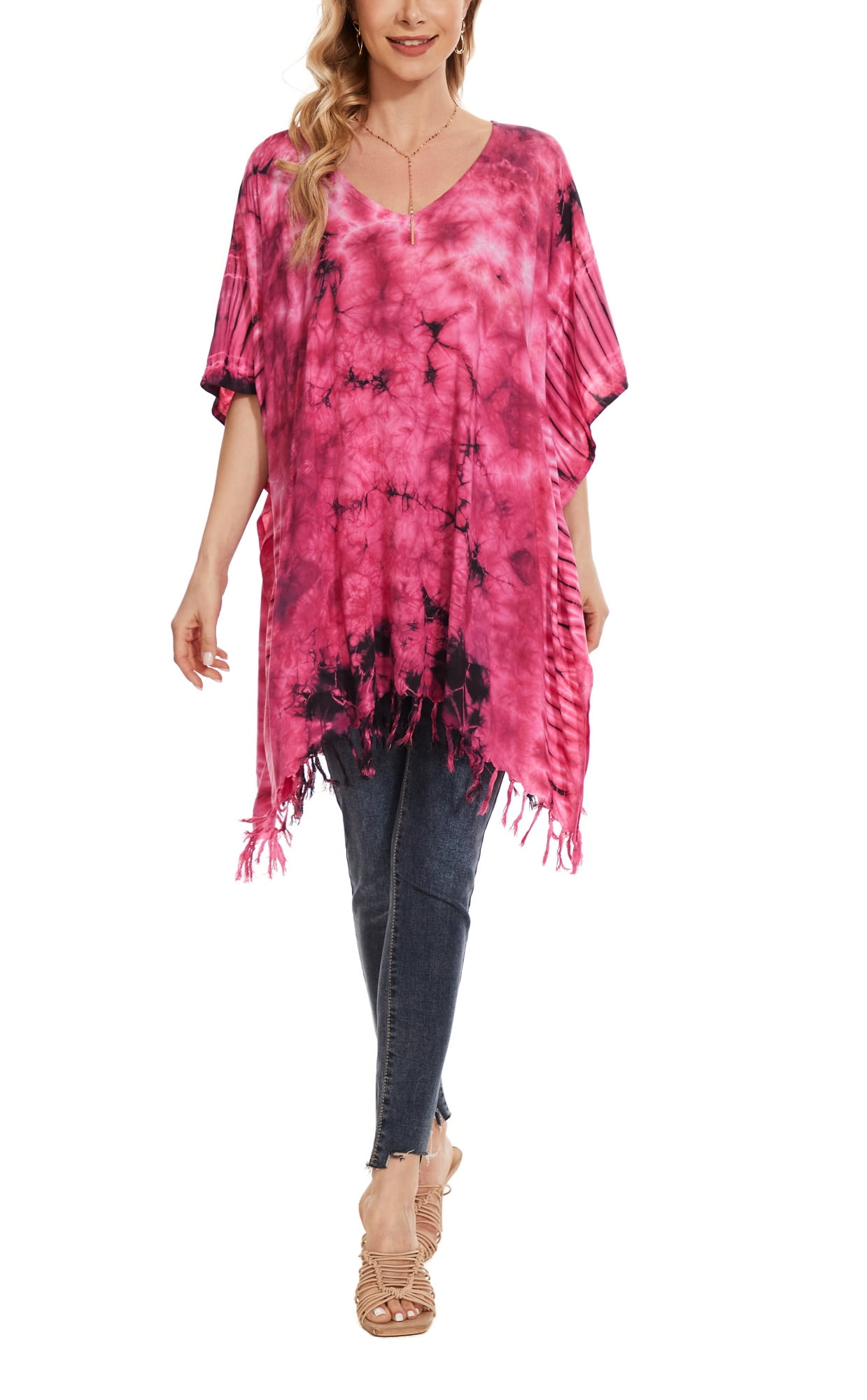 Beautybatik Fuchsia Womens Boho Hippie Batik Tie Dye Plus Size Tunic ...