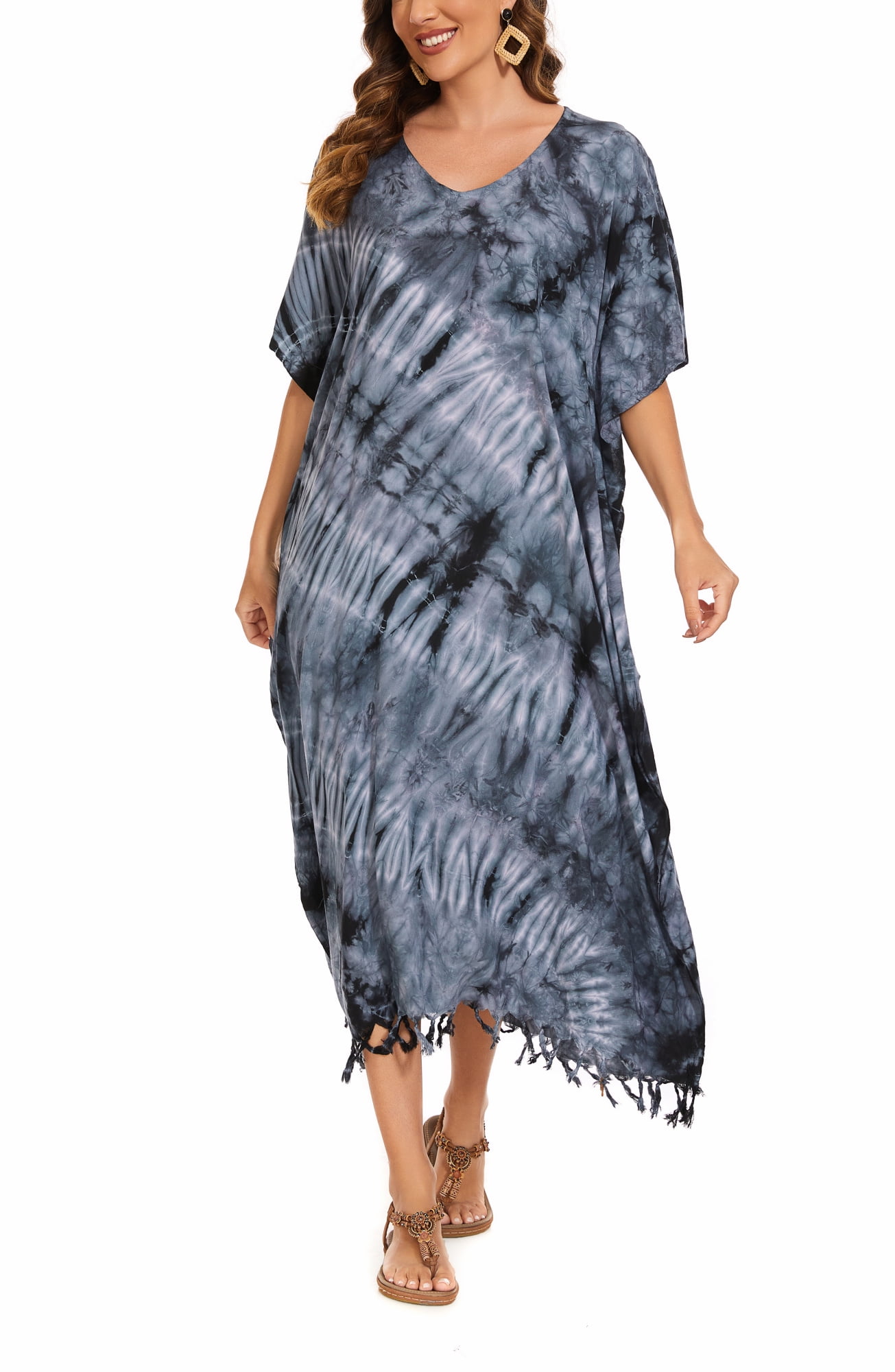 Beautybatik Grey Women Hippie Tie Dye Caftan Kaftan Loungewear Maxi ...