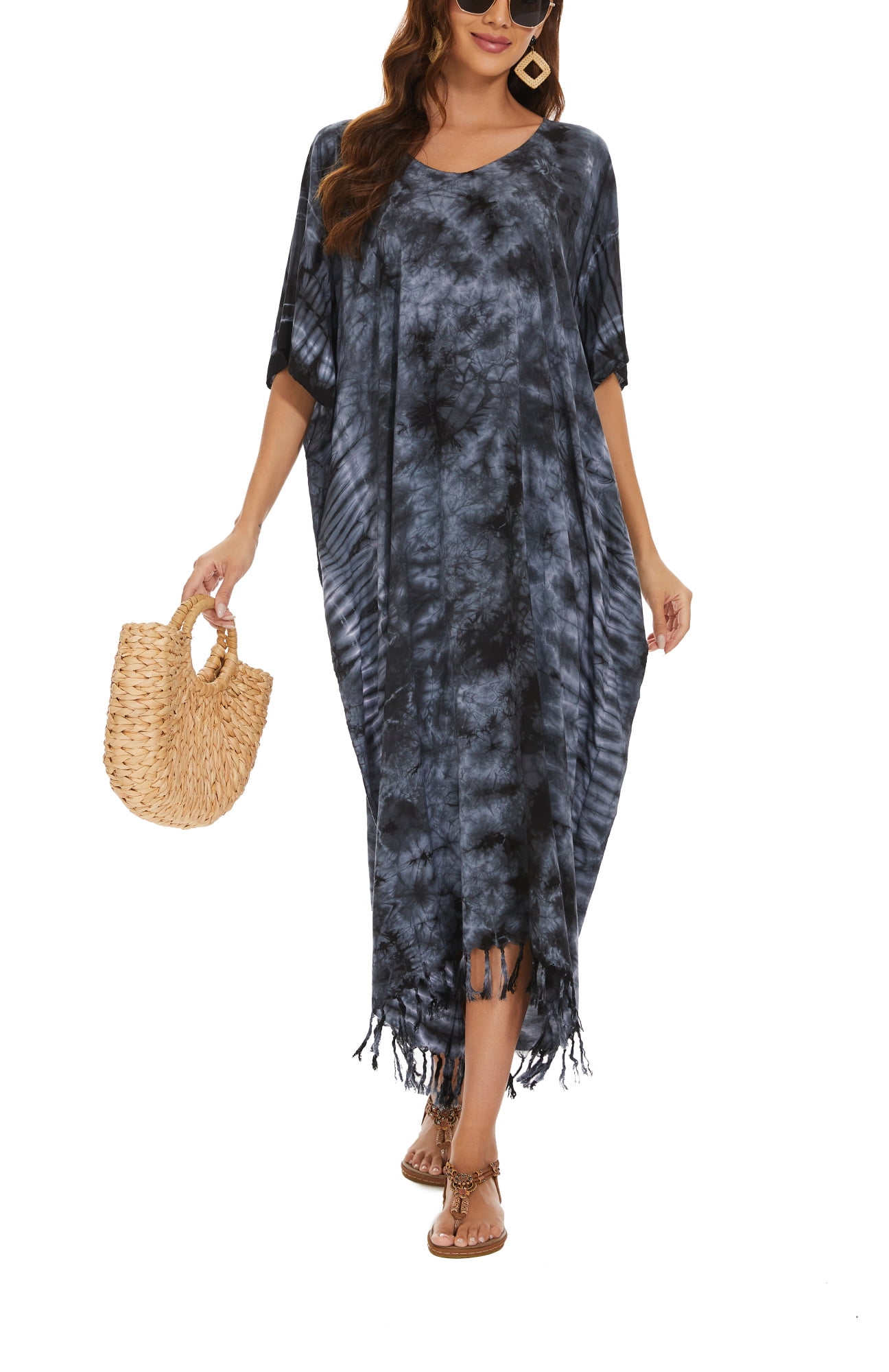 Beautybatik Grey Women Hippie Tie Dye Caftan Kaftan Loungewear Maxi ...