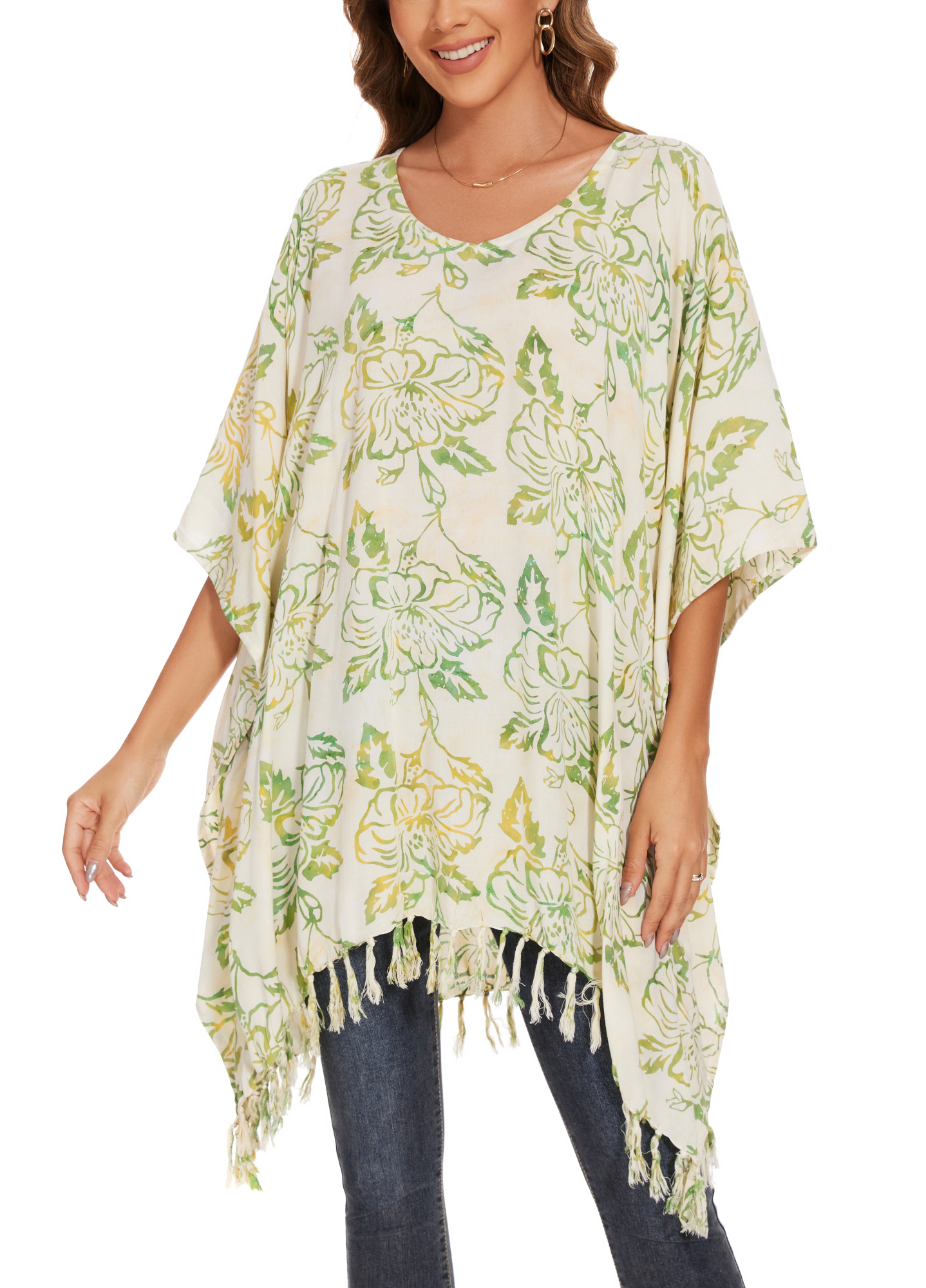 Beautybatik Moss green Batik Caftan Boho Hippie Women Tunic Top Blouse ...