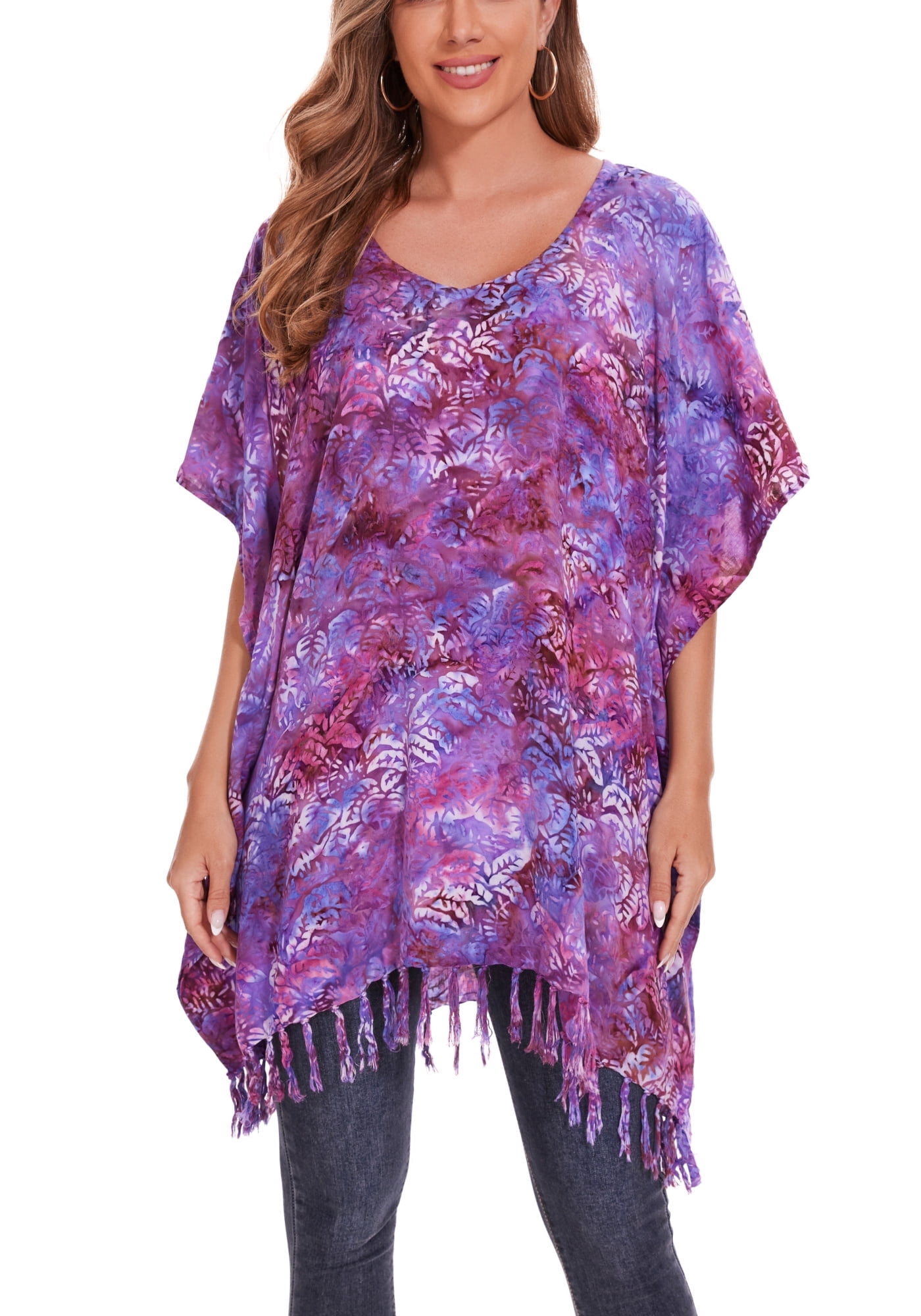 Beautybatik Orchid purple Batik Caftan Boho Hippie Women Tunic Top ...