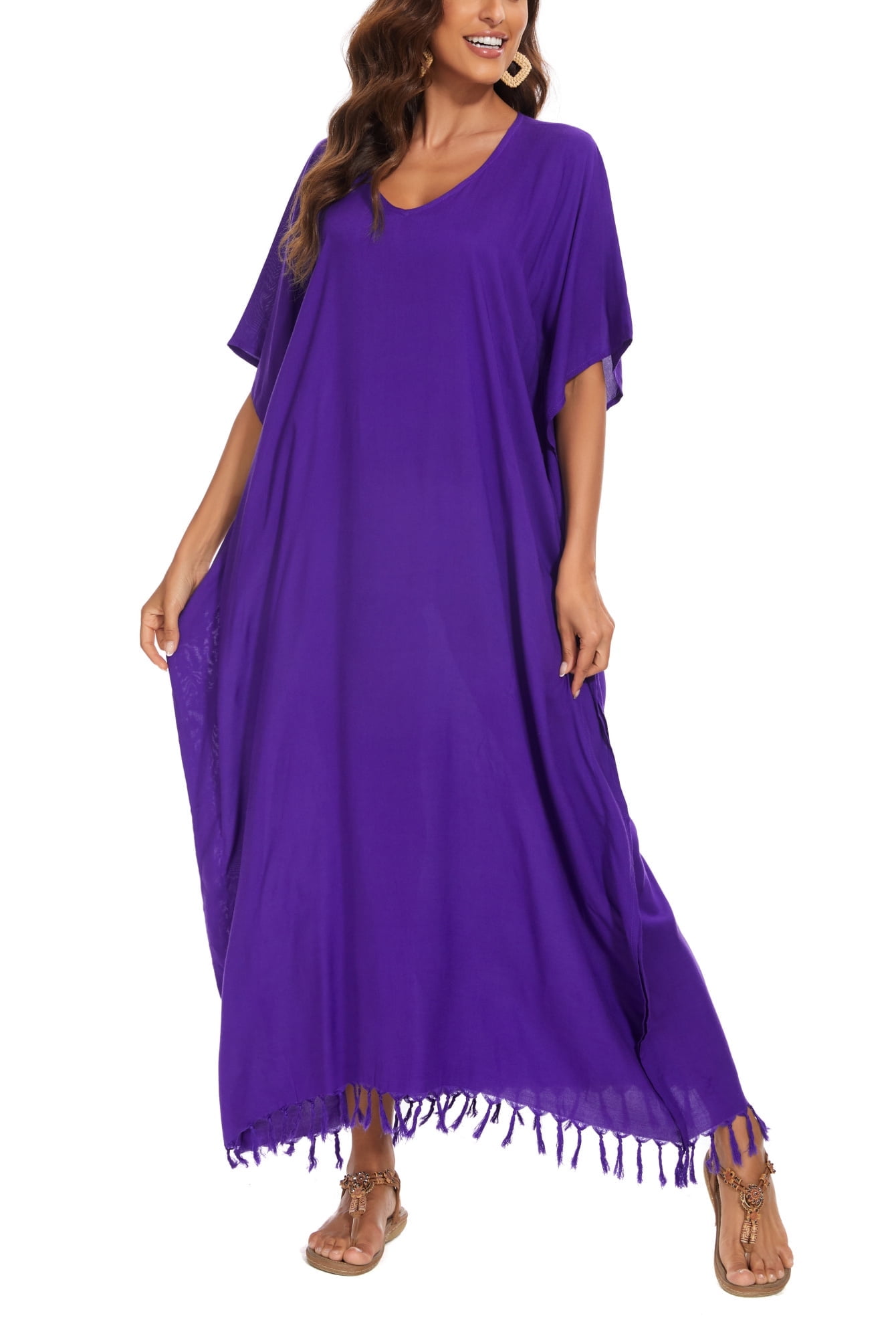 Beautybatik Purple Women Solid Caftan Kaftan Loungewear Maxi Plus Size ...