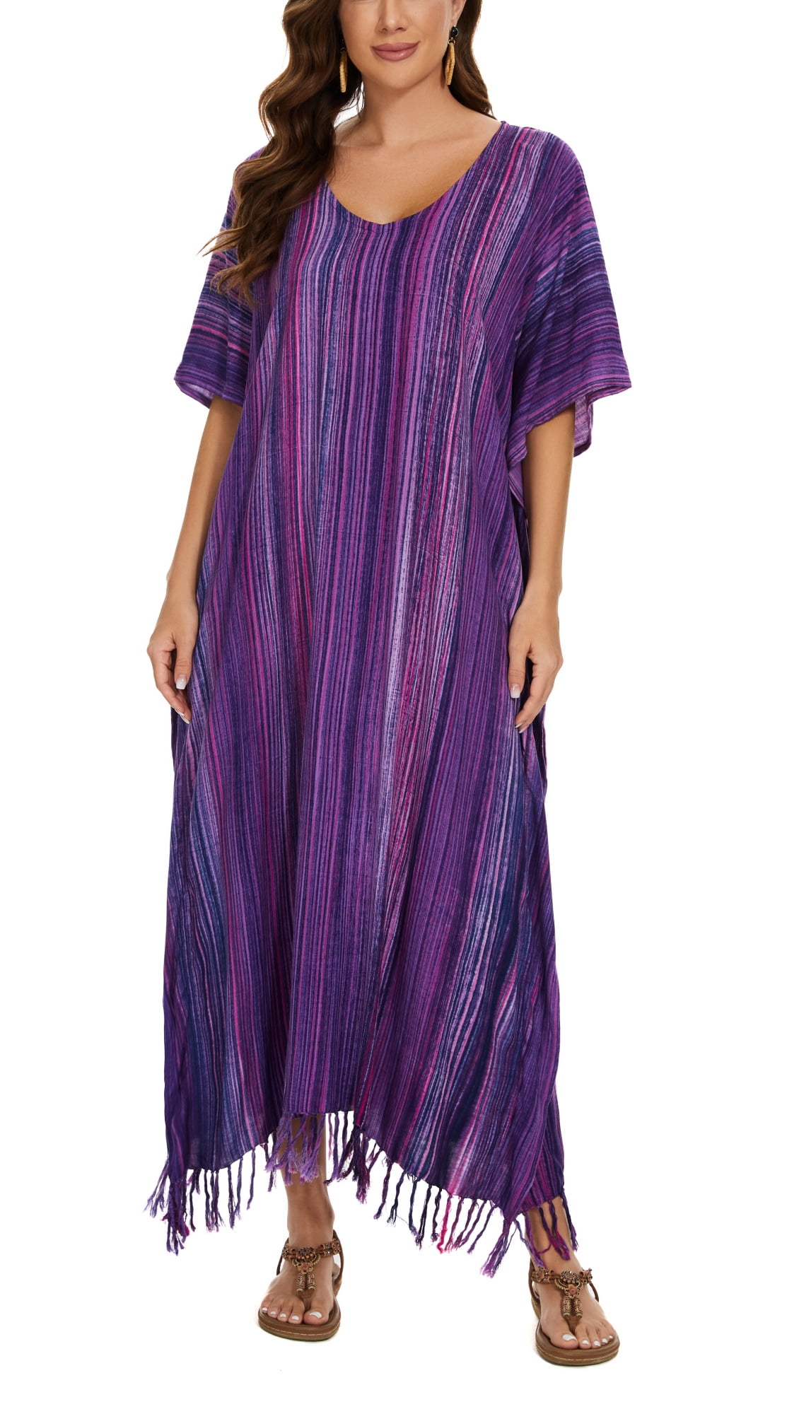 Beautybatik Purple Women Stripe Caftan Kaftan Loungewear Maxi Plus Size ...