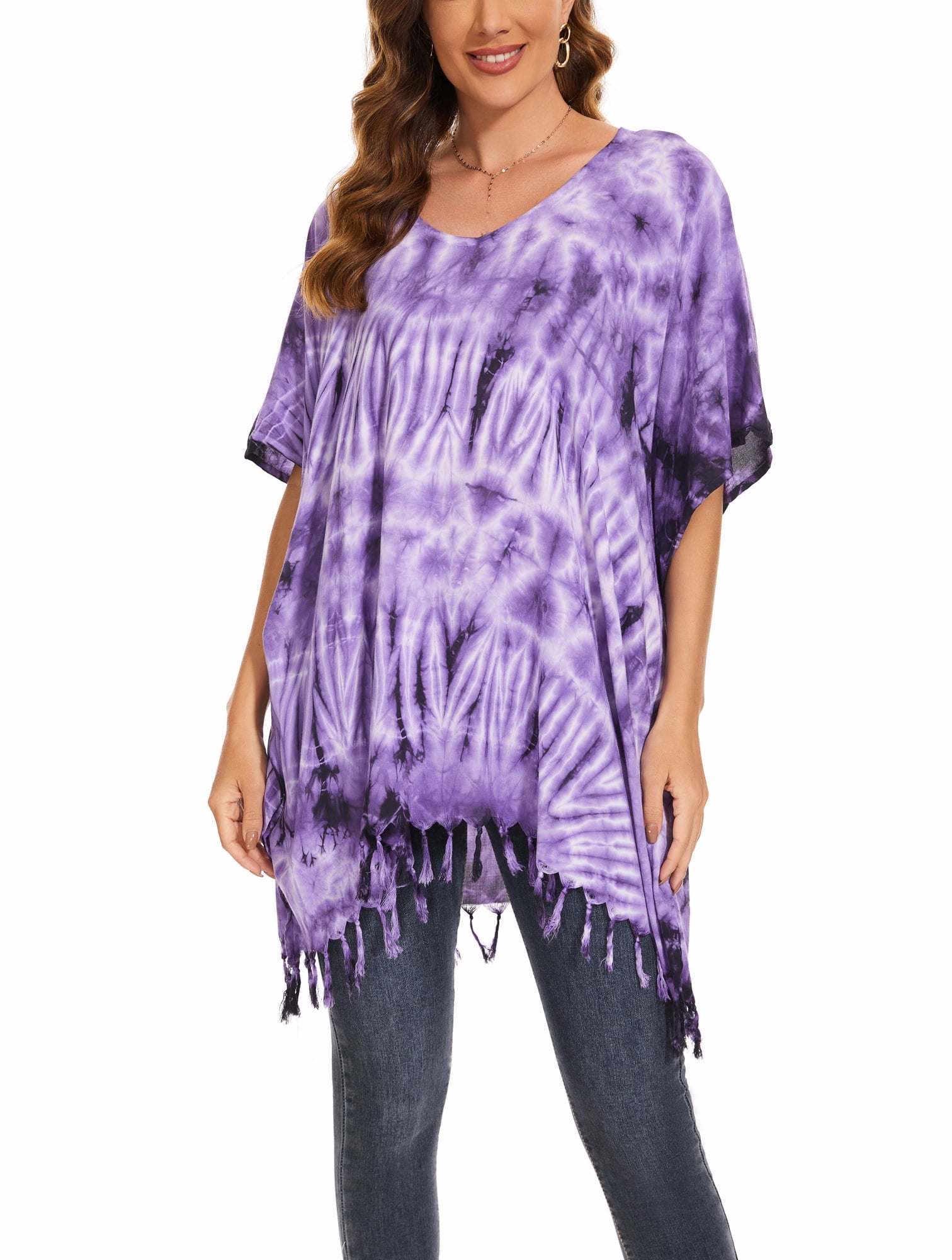 Beautybatik Purple Womens BOHO HIPPIE Batik Tie Dye Plus Size Tunic ...