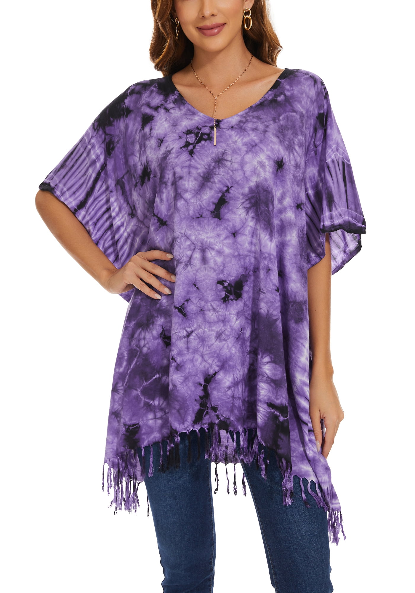 Beautybatik Purple Womens Boho Hippie Batik Tie Dye Plus Size Tunic ...